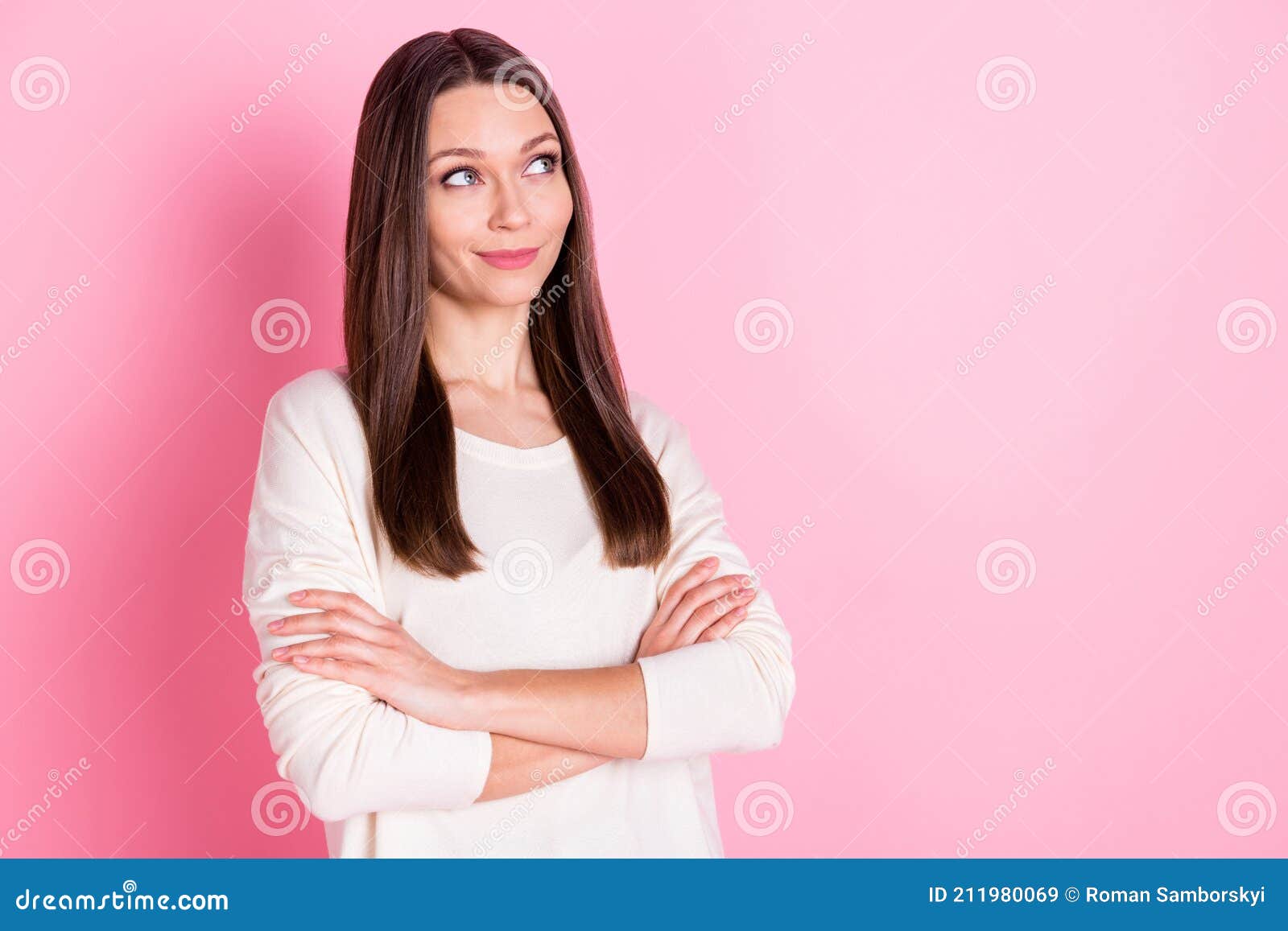 Photo Of Confident Pretty Young Woman Wear White Clothes Arms Crossed
