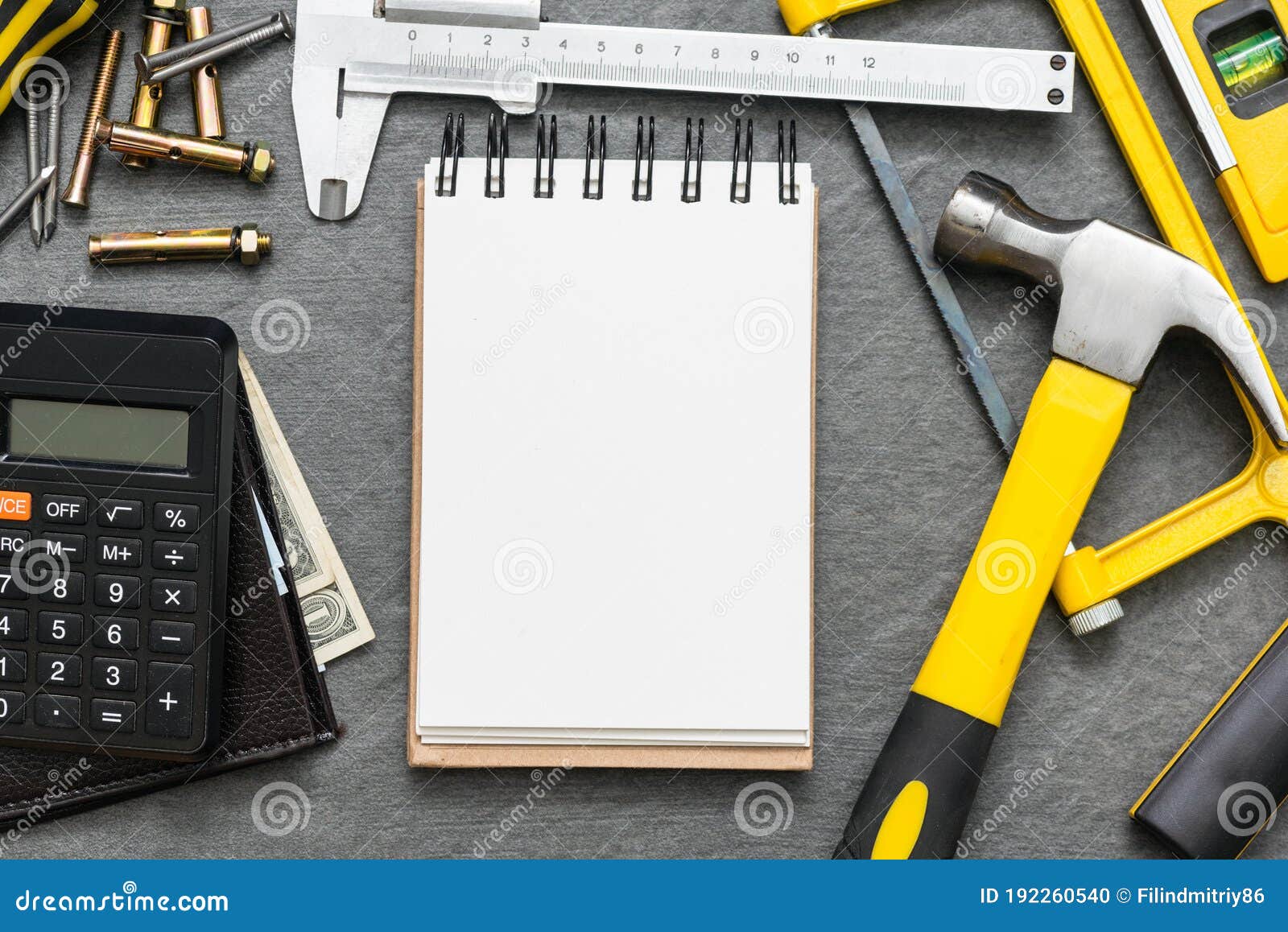 Photo stock photo. Image of notepad, tool, view, hammer - 192260540