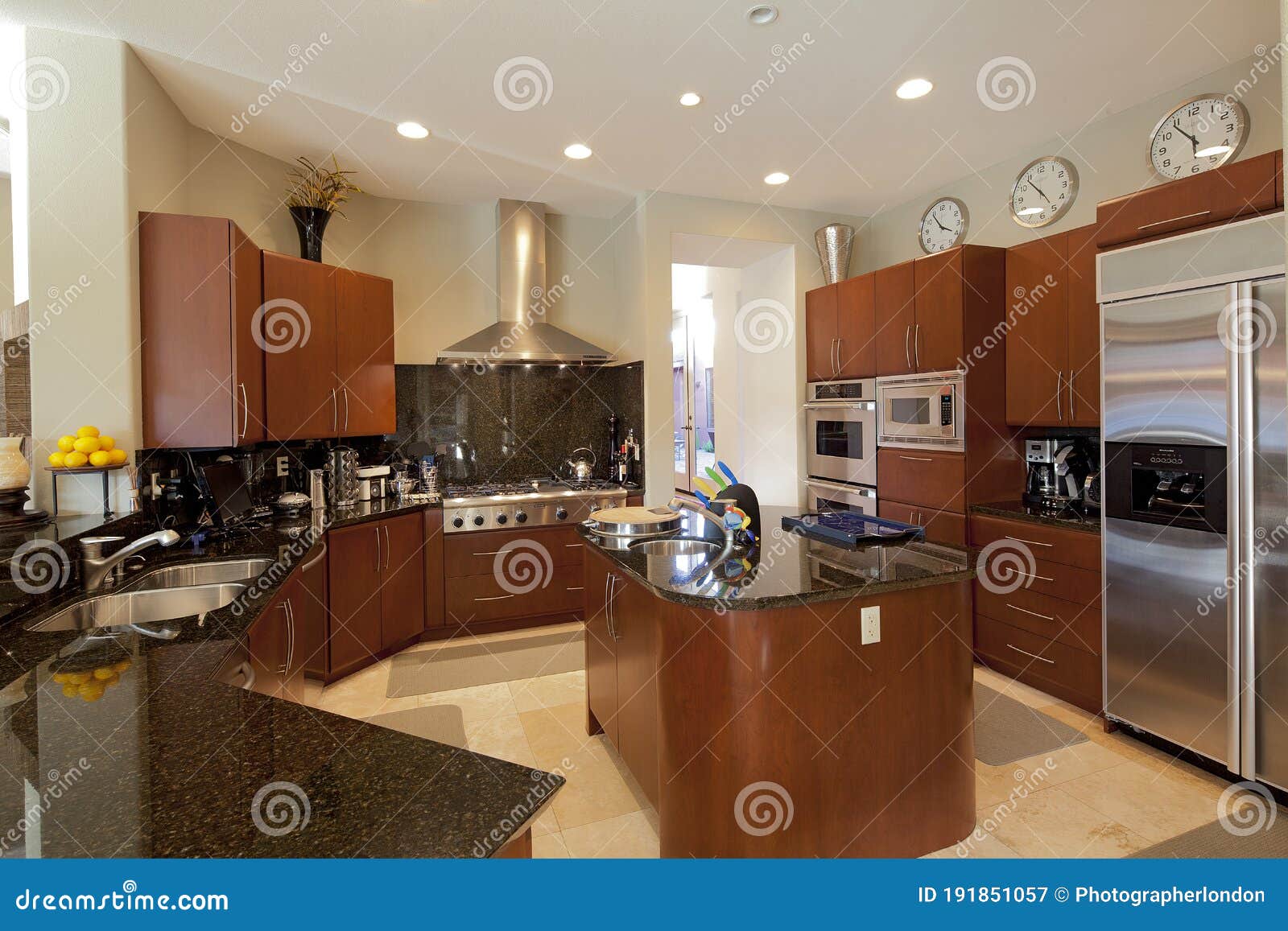 Contemporary Kitchen in Luxury Mansion Stock Image - Image of house ...