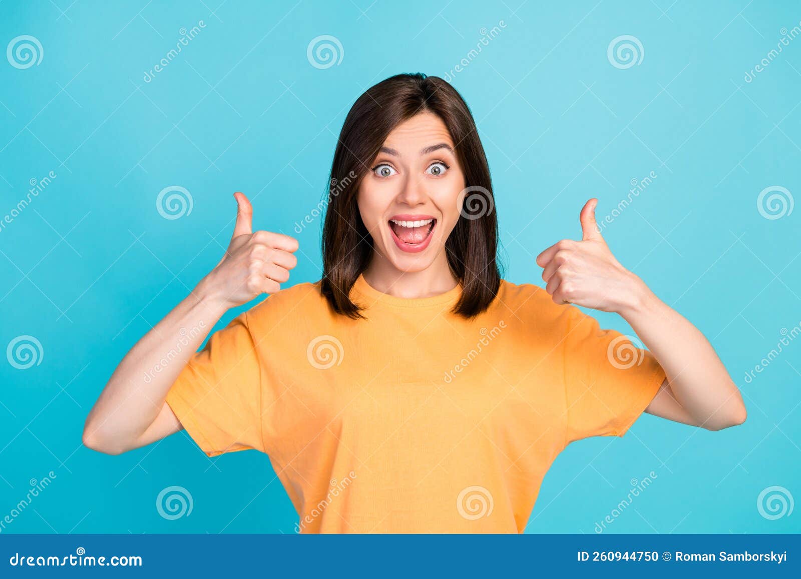 Photo Of Crazy Impressed Overjoyed Girl Straight Hair Wear Yellow T