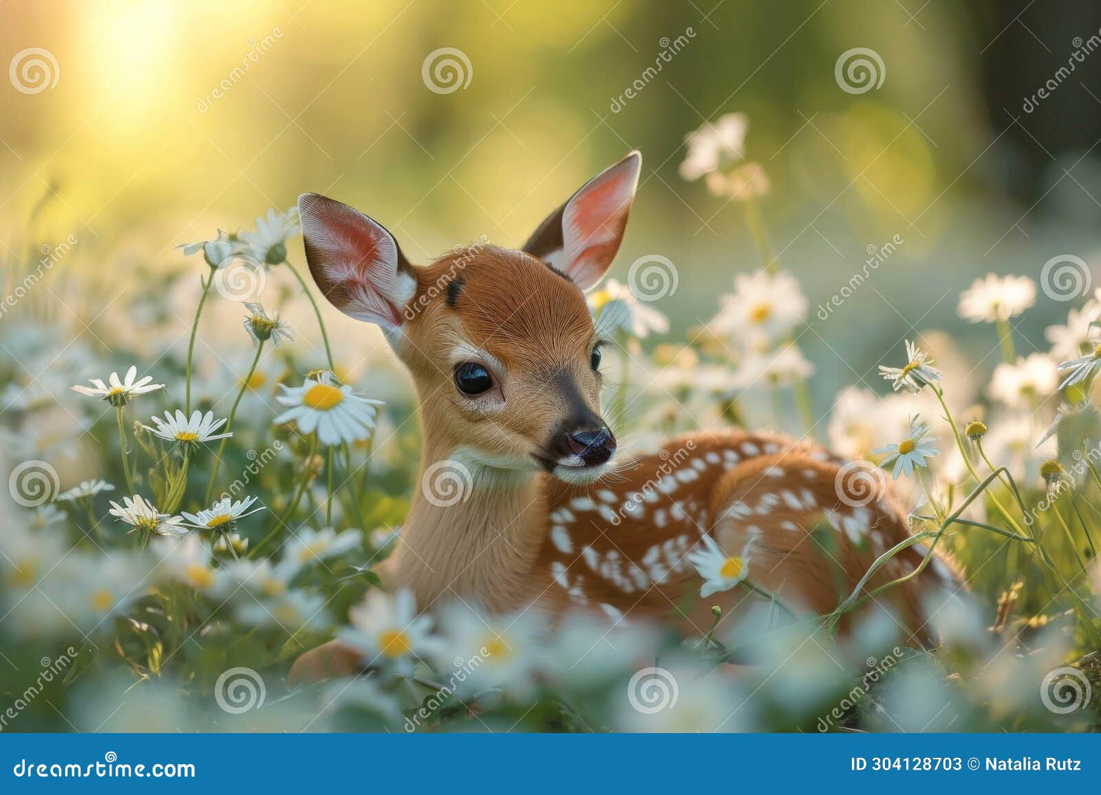 Cute Baby Deer in a Spring Meadow Stock Illustration - Illustration of ...