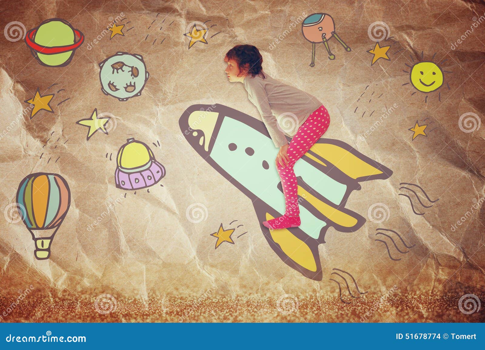 Photo Of Cute Kid Imagine Spachip Flight. Image Withe Set Of ...