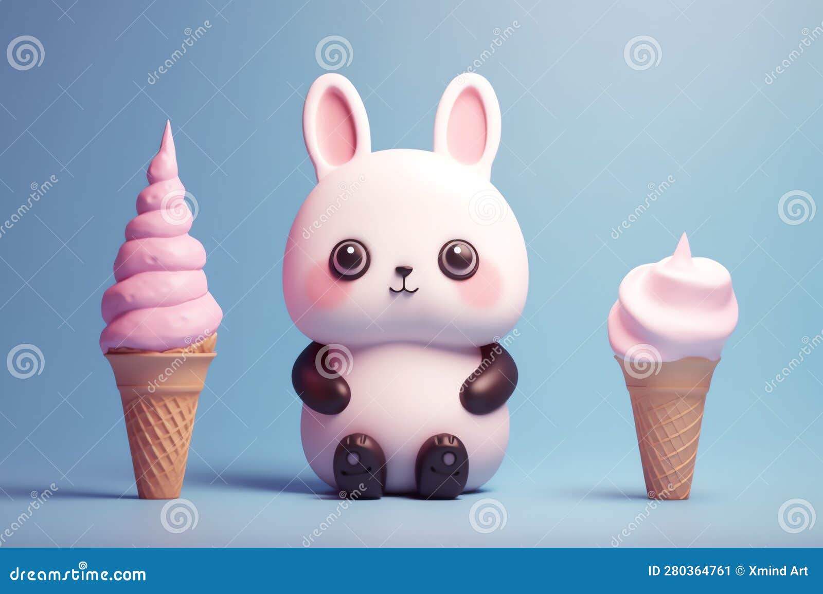 Cute Rabbit with Ice Cream 3D Illustration Ai Generated Stock ...