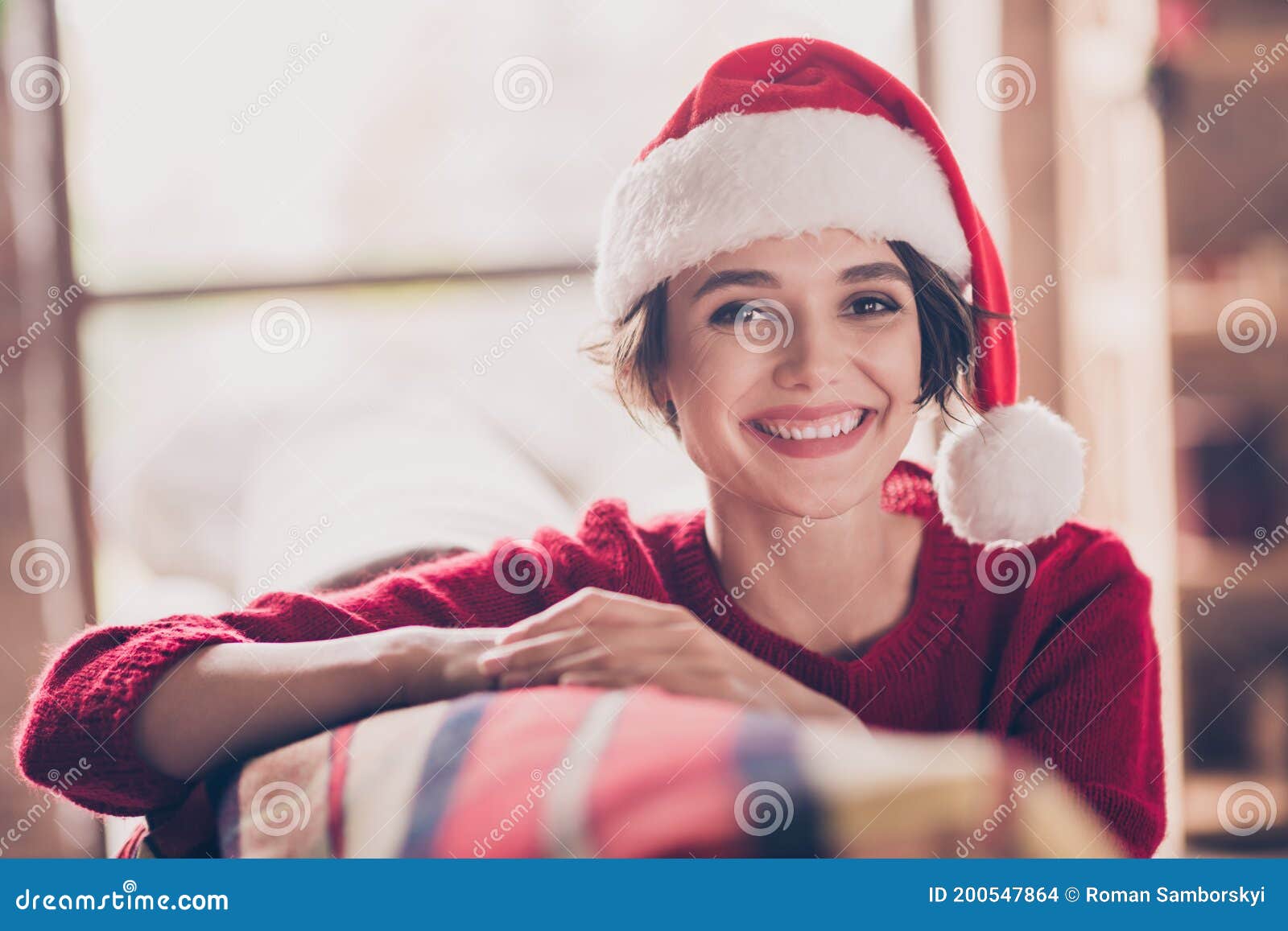 Photo Of Cute Young Lady Toothy Smile Comfortably Sitting Couch Look