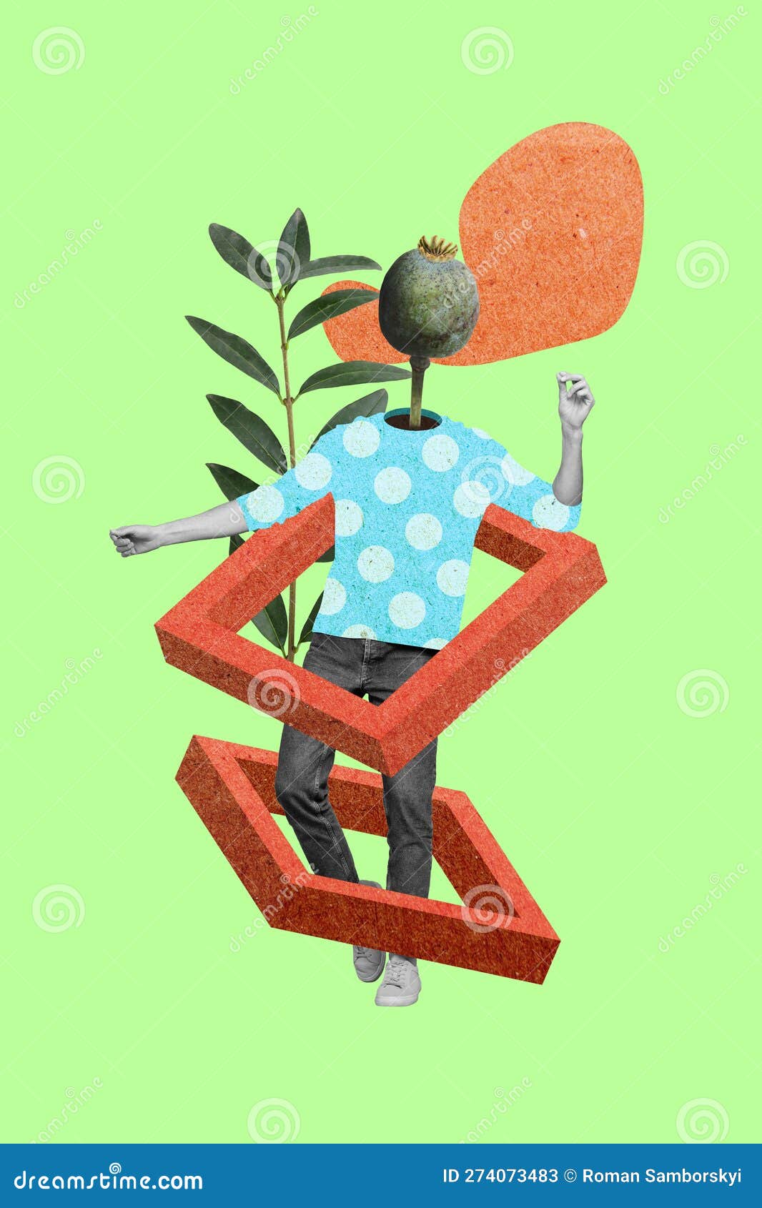 Photo 3d Collage Headless Man Green Flower Dancing Inside Frames ...