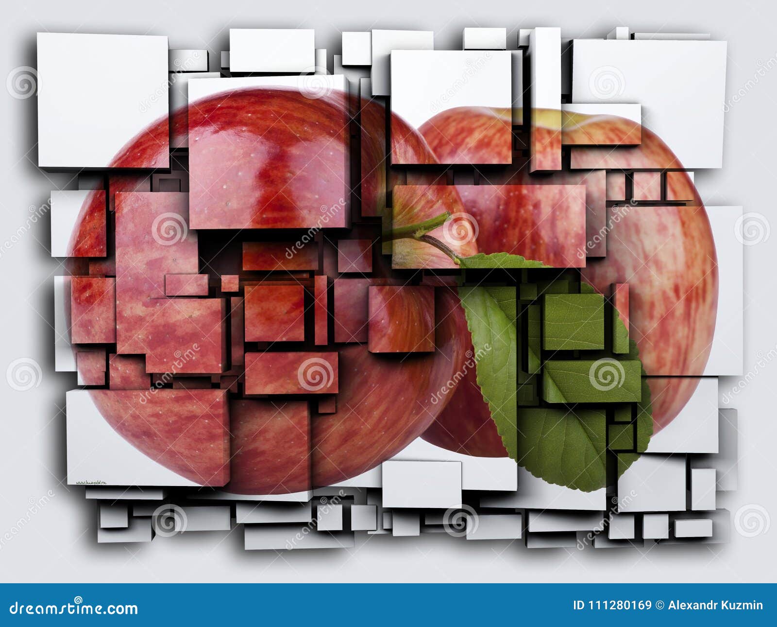 Photo 3D Cubes Effect Green Apple. 3D Rendering. Stock Illustration ...