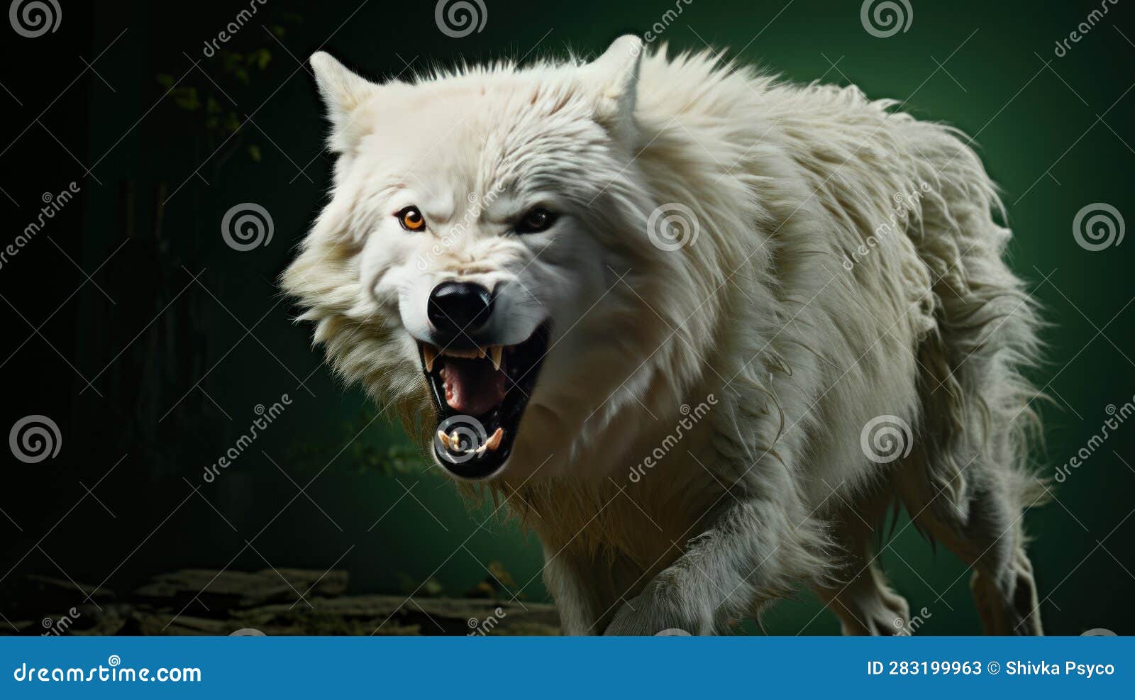 Photo of a Dangerous White Wolf Howling Stock Illustration ...