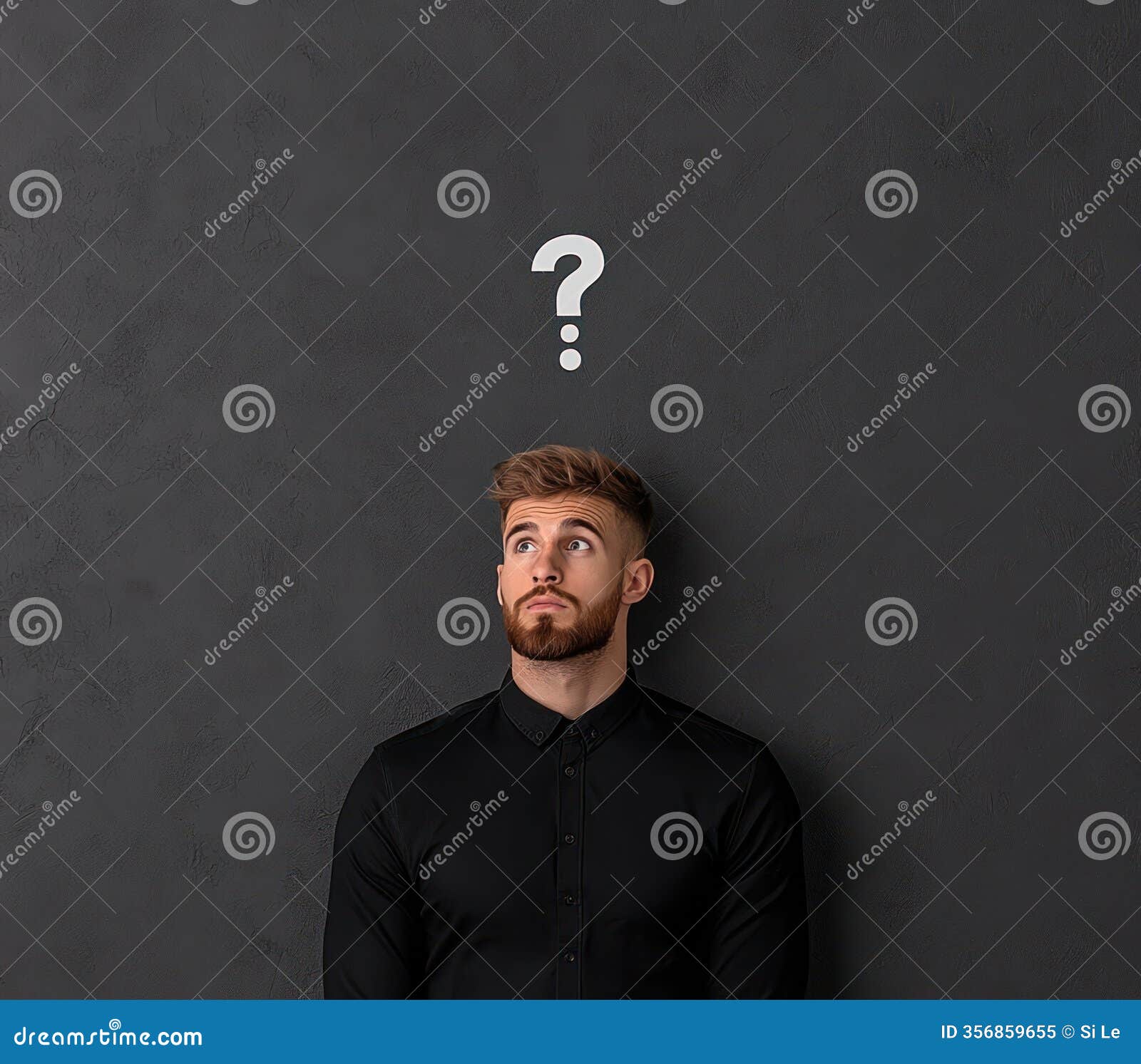 Businessman Thinking with Question Marks on a Grey Background Stock ...