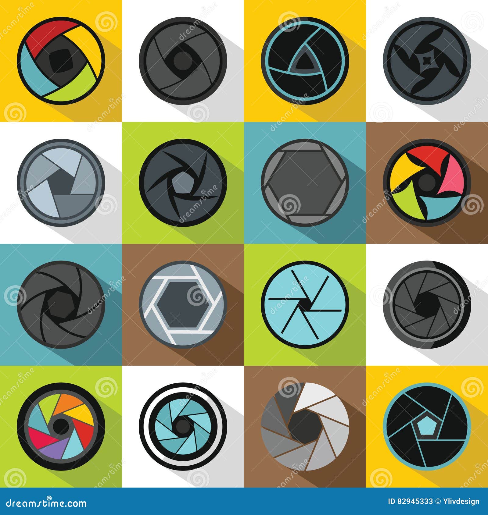 Photo Diaphragm Icons Set, Flat Style Stock Vector - Illustration of ...