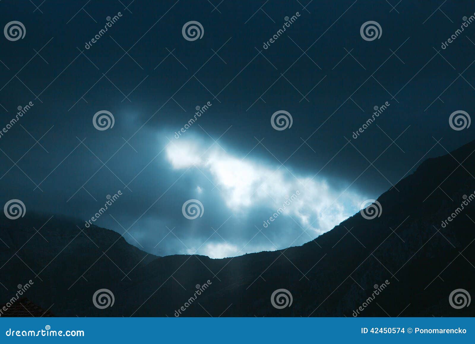 Dramatic Sun Rays Hitting The Sea Off The Coast Of Thailand. Hills Of ...