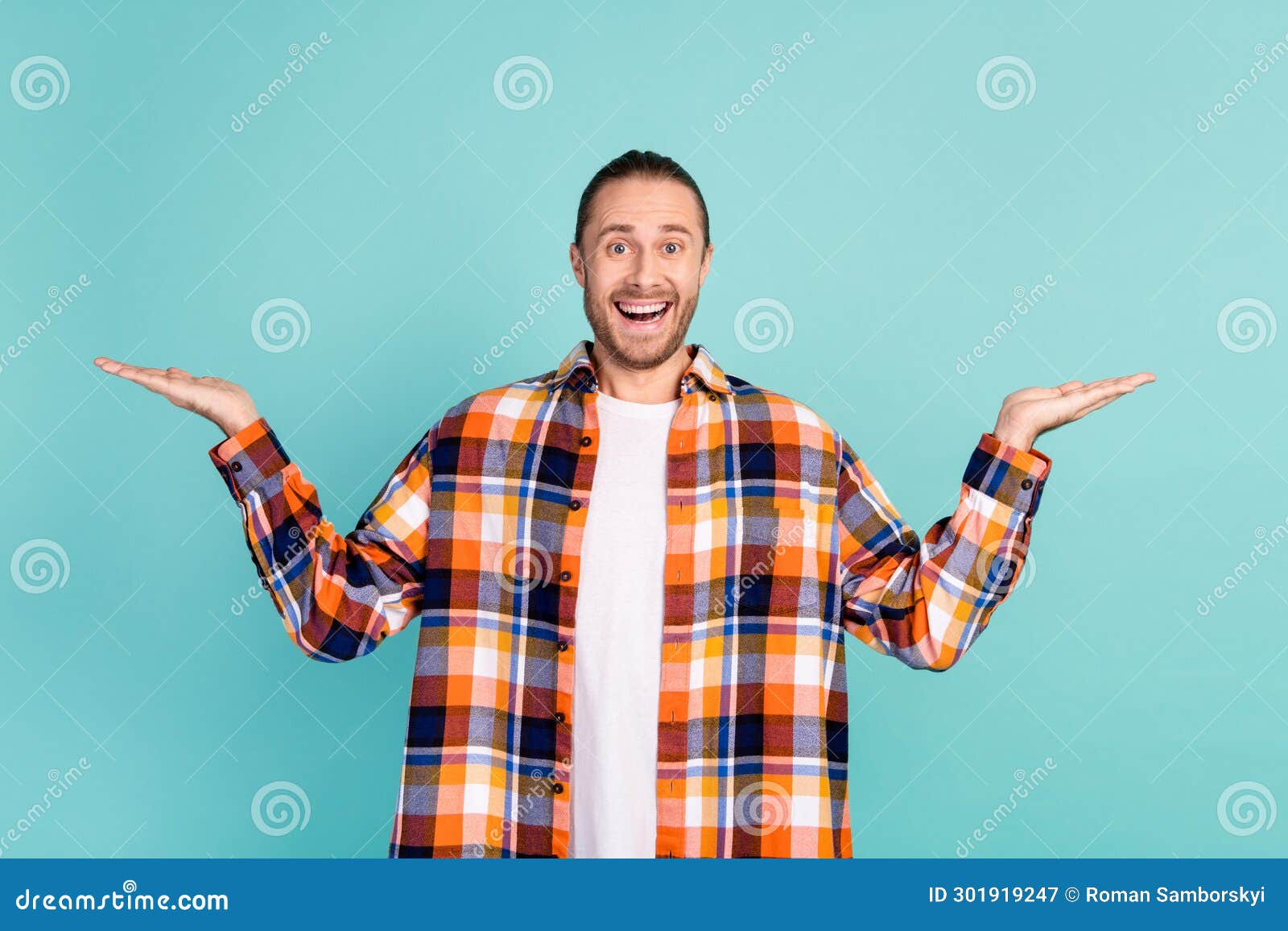 Photo of Ecstatic Funny Man with Beard Dressed Checkered Shirt ...