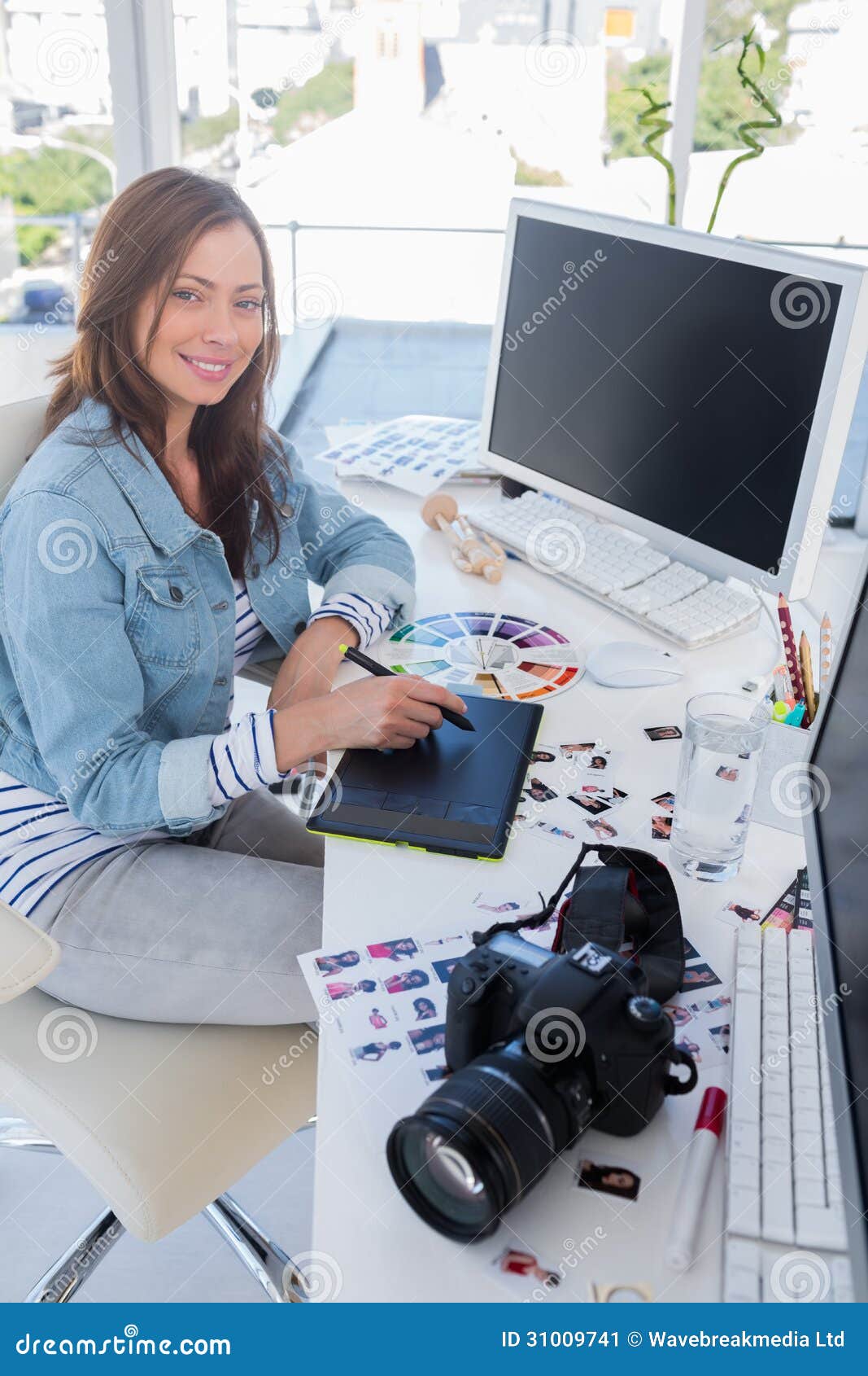 Photo Editor Working with Graphics Tablet Stock Image - Image of ...