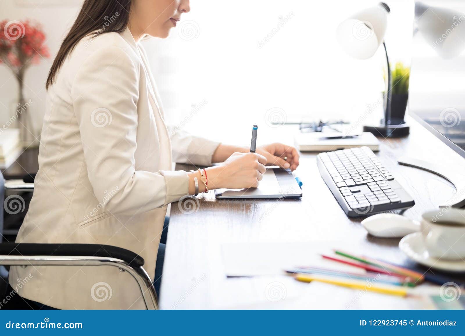 Photo Editor Working at Her Desk Stock Image - Image of young, latin ...
