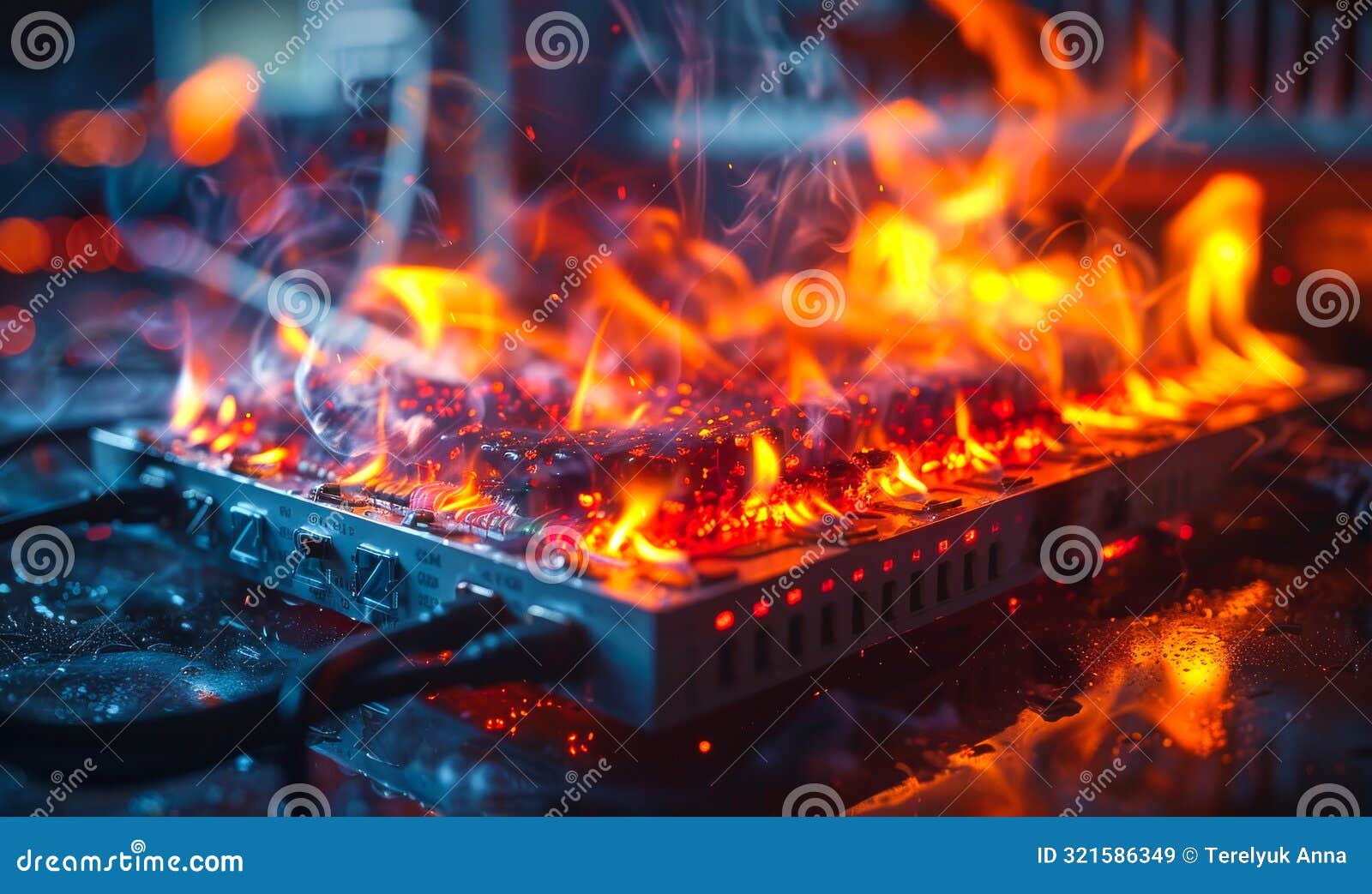 A Photo of an Electrical Fire Breaking Out from the Power Strip on ...