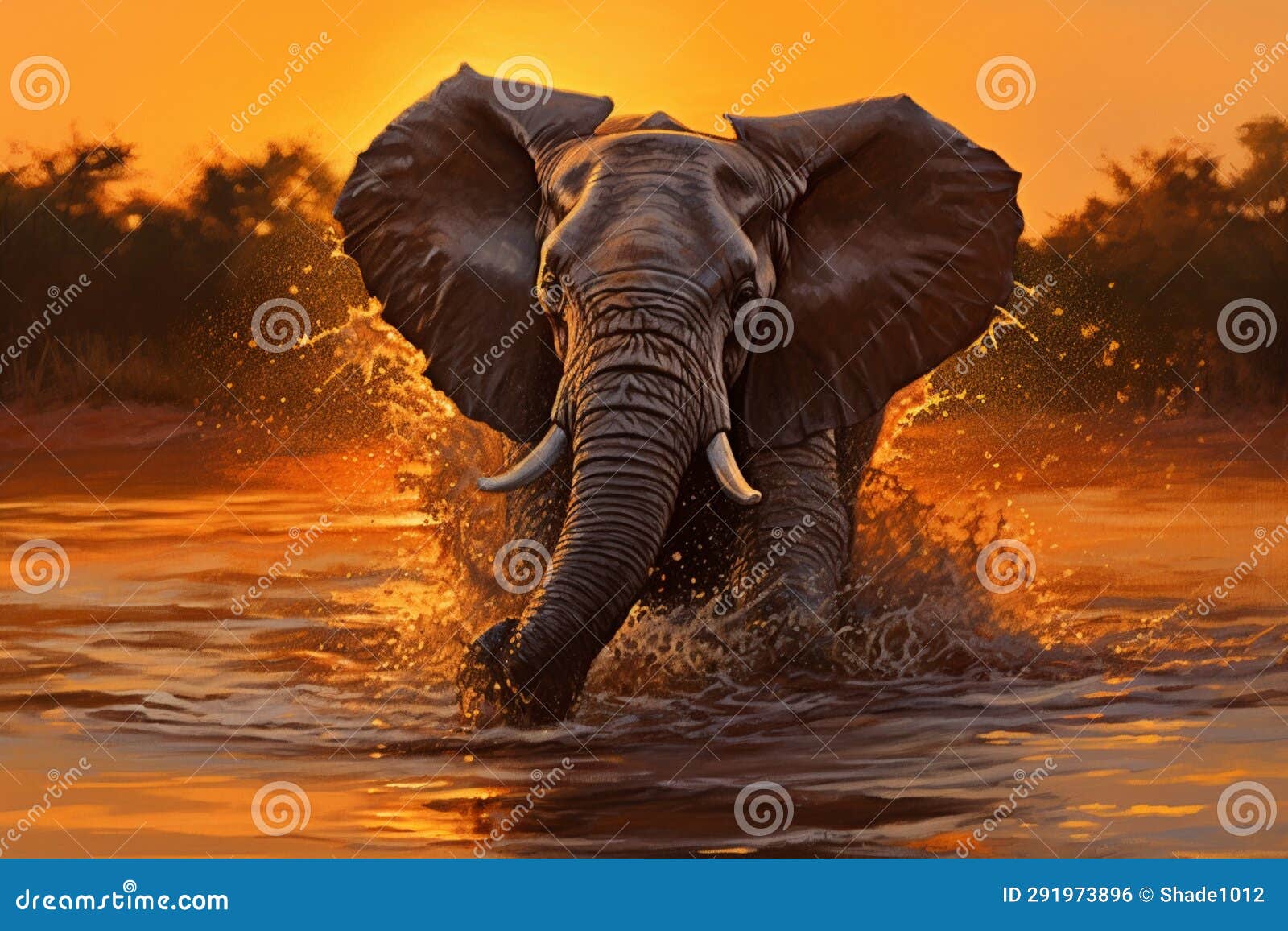 Elephant at sunset stock illustration. Illustration of sunset - 291973896