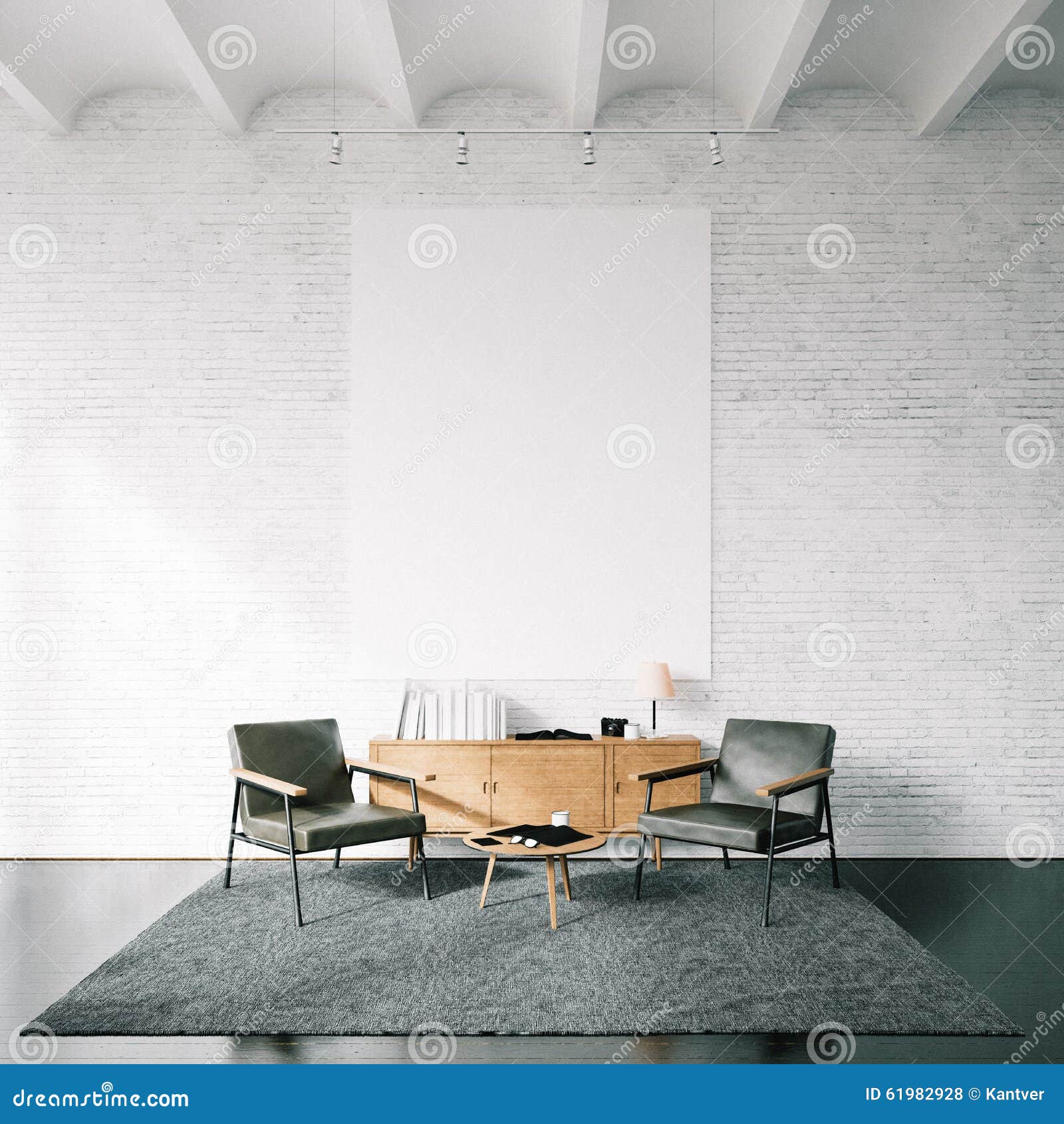 Photo of Empty Canvas on the White Bricks Wall Stock Photo - Image of ...