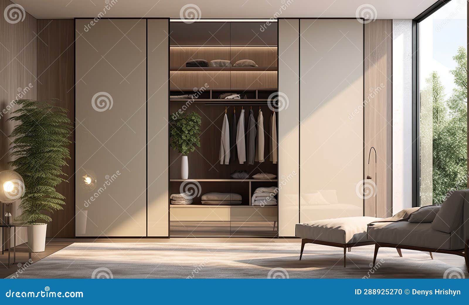Photo of an Empty Room with a Chair and a Closet Stock Illustration ...