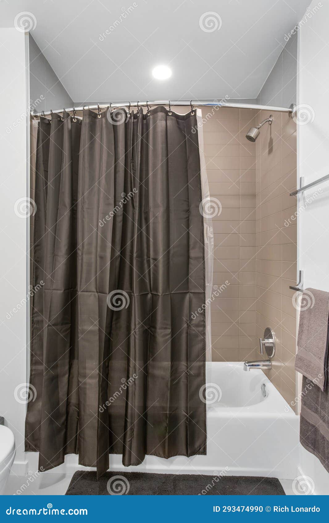 A Photo of a Empty Shower with Black Curtain in a House Editorial Image ...