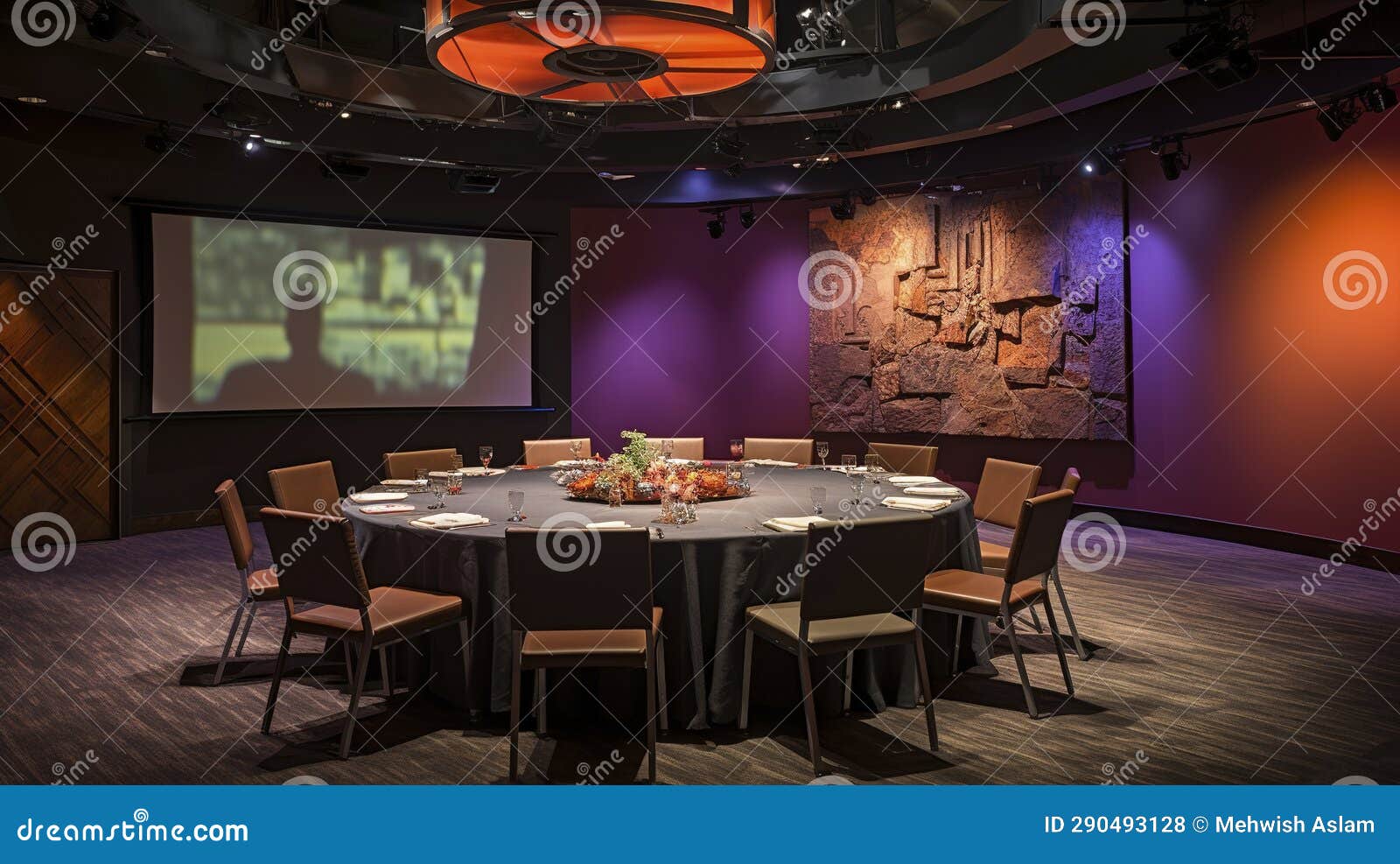 A Photo of an Event Venue Conference Room with Round Table Setup Stock ...