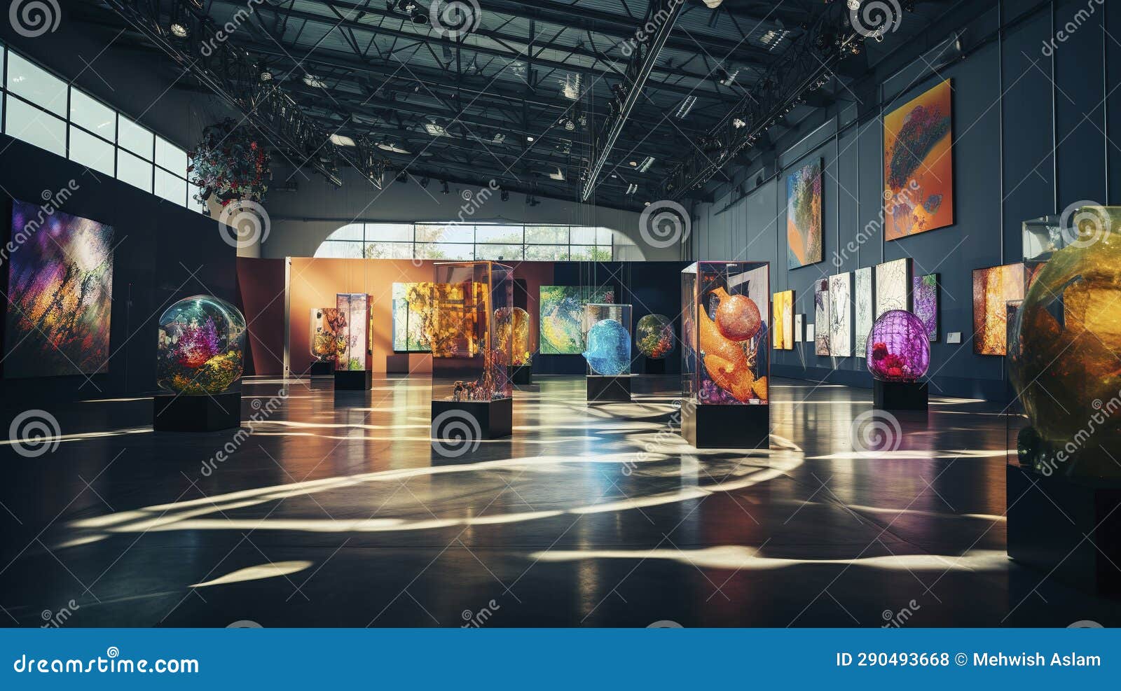 A Photo of an Event Venue Exhibition Space with Art Installations Stock ...