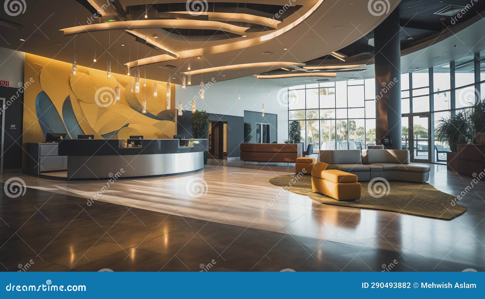 A Photo of an Event Venue Lobby with Reception Desk Stock Illustration ...