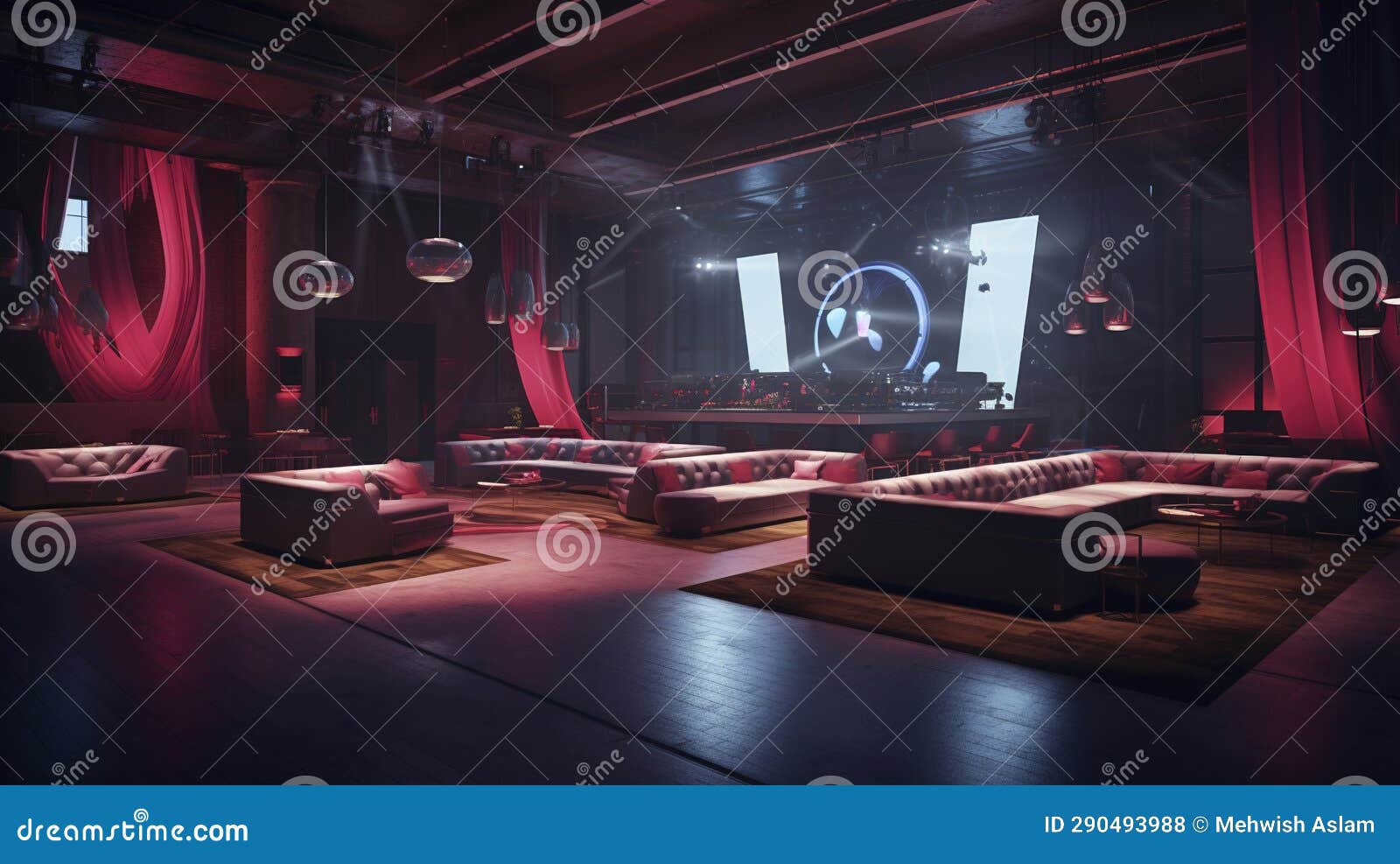 A Photo of an Event Venue Lounge Area with DJ Booth Stock Illustration ...