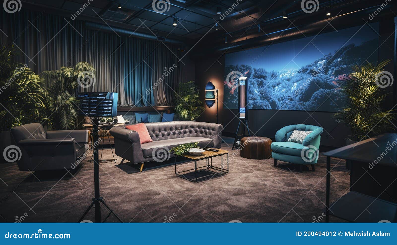 A Photo of an Event Venue Lounge Area with Karaoke Machine Stock ...