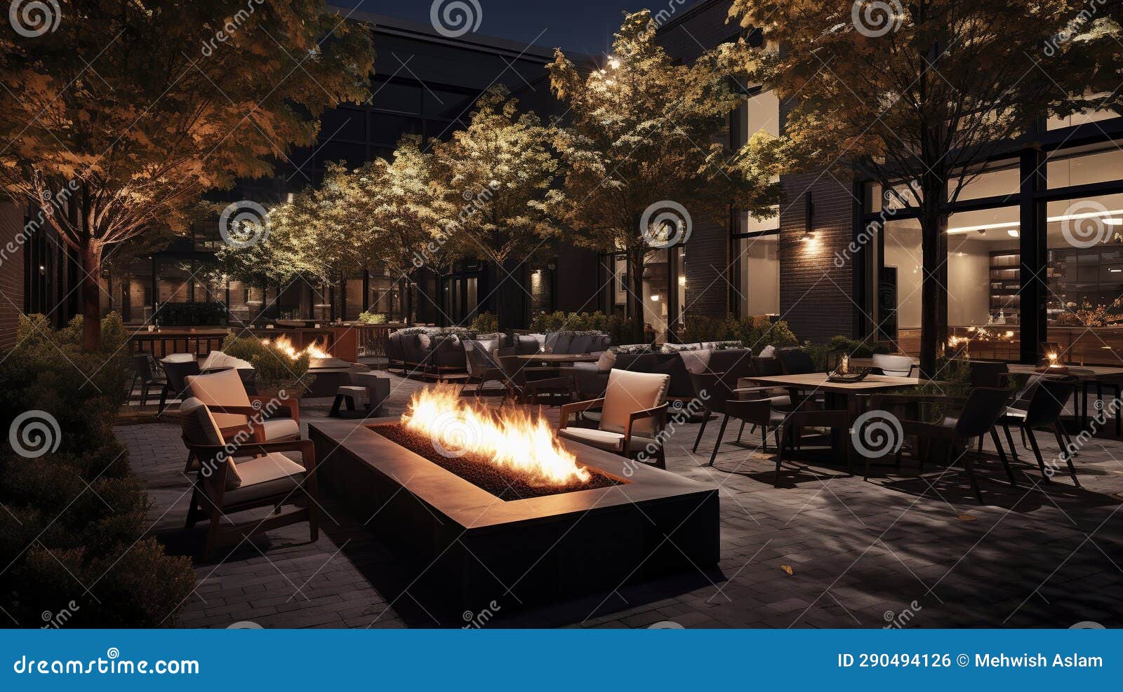 A Photo of an Event Venue Outdoor Courtyard with Fire Pit Stock ...