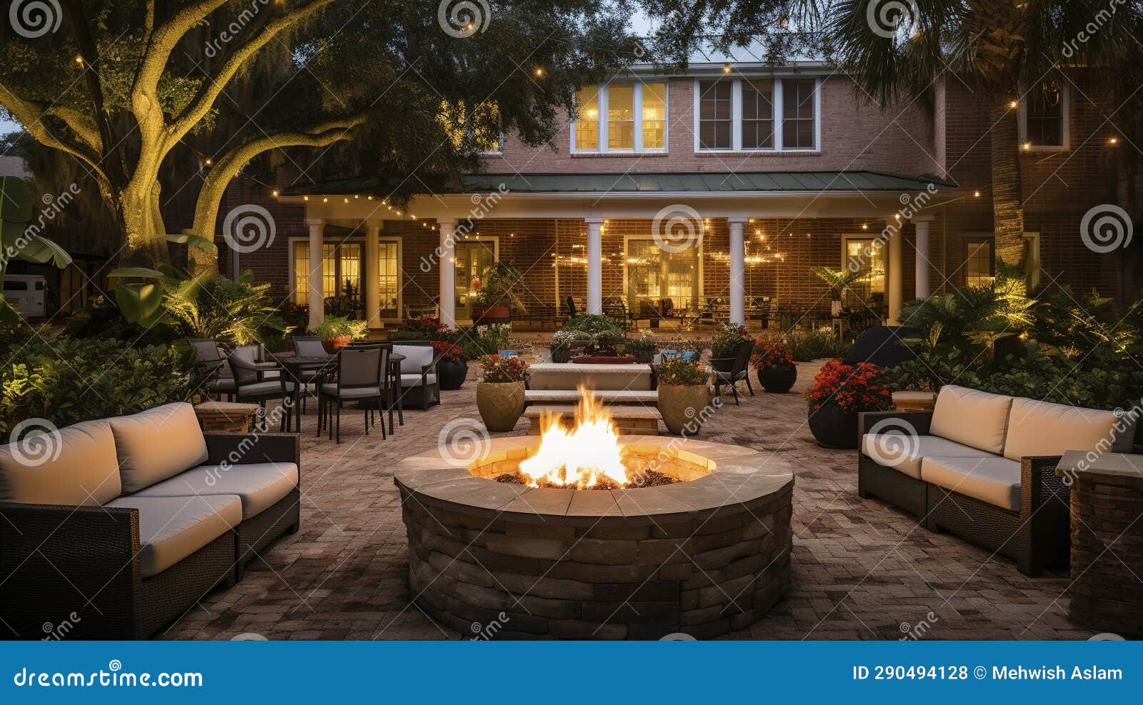 A Photo of an Event Venue Outdoor Courtyard with Fire Pit Stock ...