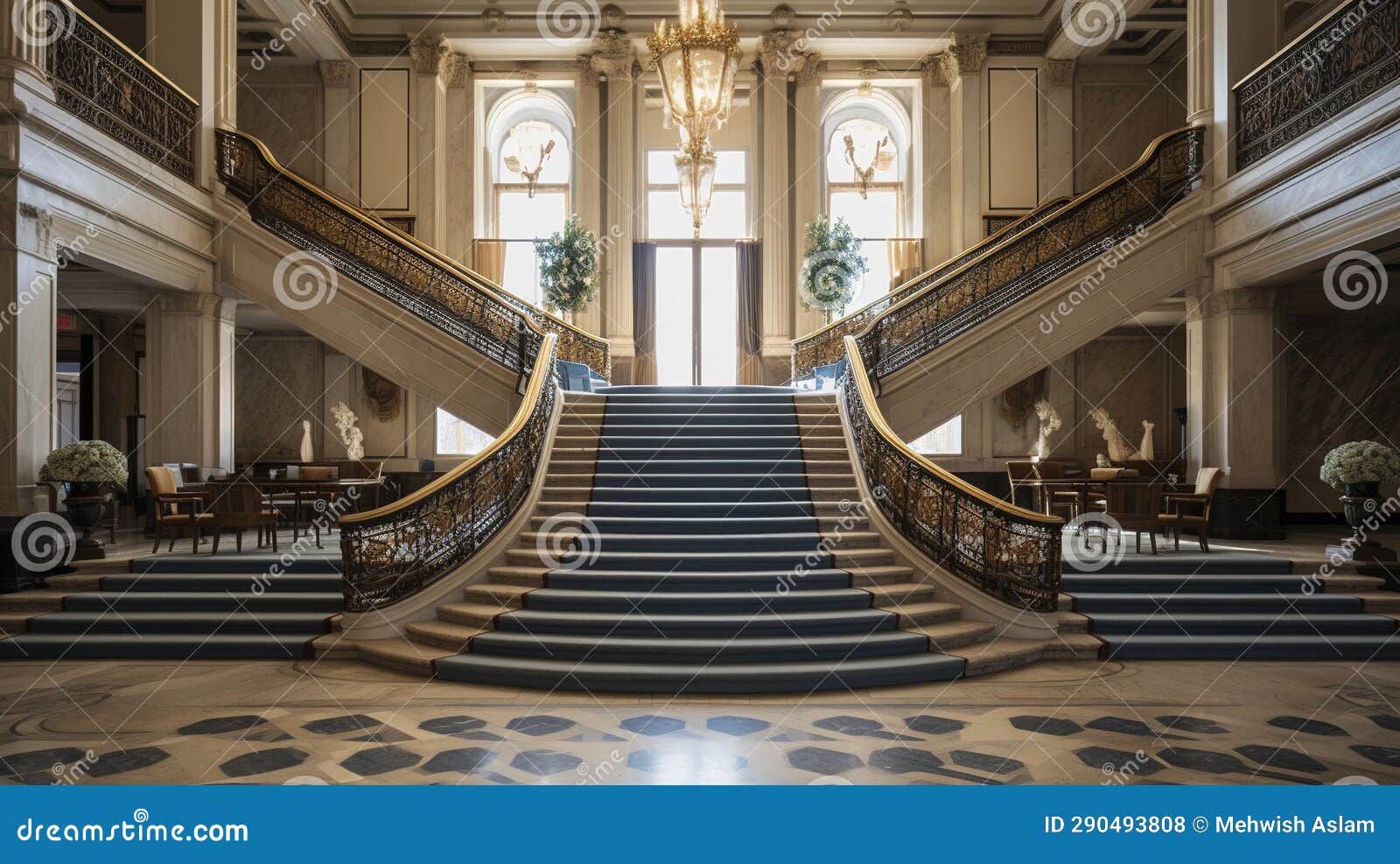 A Photo of an Event Venue Staircase with Elegant Railing Stock ...