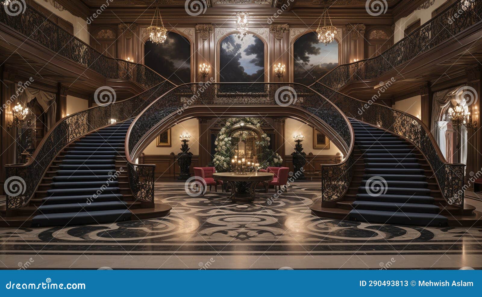 A Photo of an Event Venue Staircase with Elegant Railing Stock ...