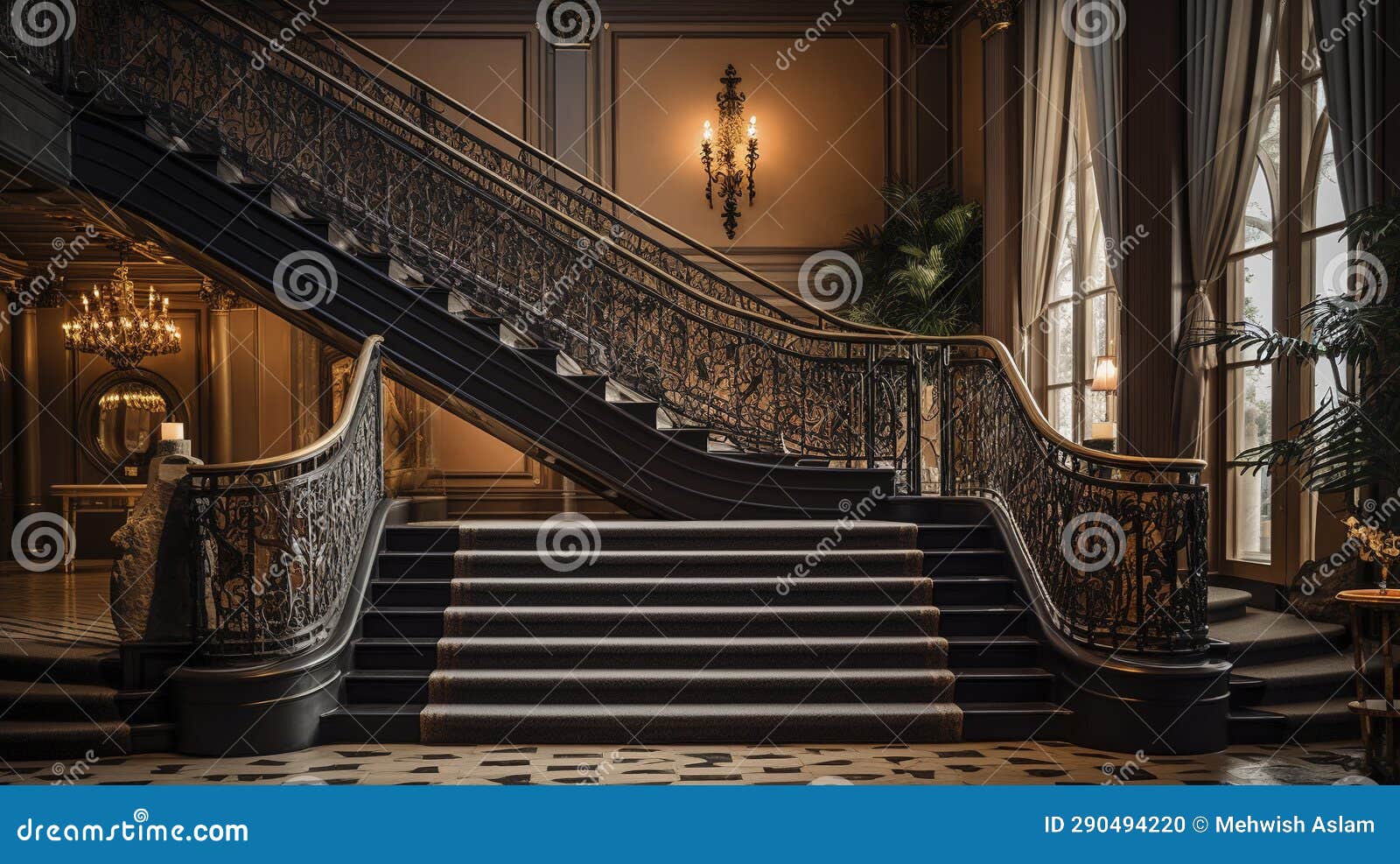 A Photo of an Event Venue Staircase with Elegant Railing Stock ...