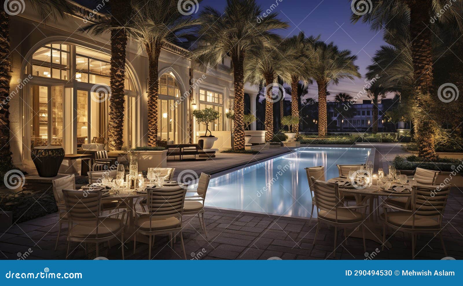 A Photo of an Event Venue Terrace with Poolside Seating Stock ...