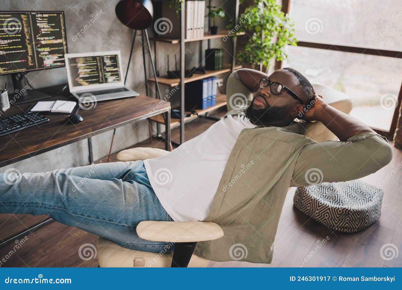 Photo of Exhausted Guy Developer Sit Chair Nap Sleep after Hardware Web ...
