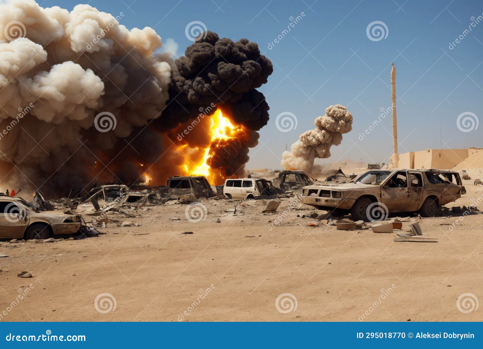 Photo of an Explosion at the Middle Eastern Battle Field Stock Photo ...