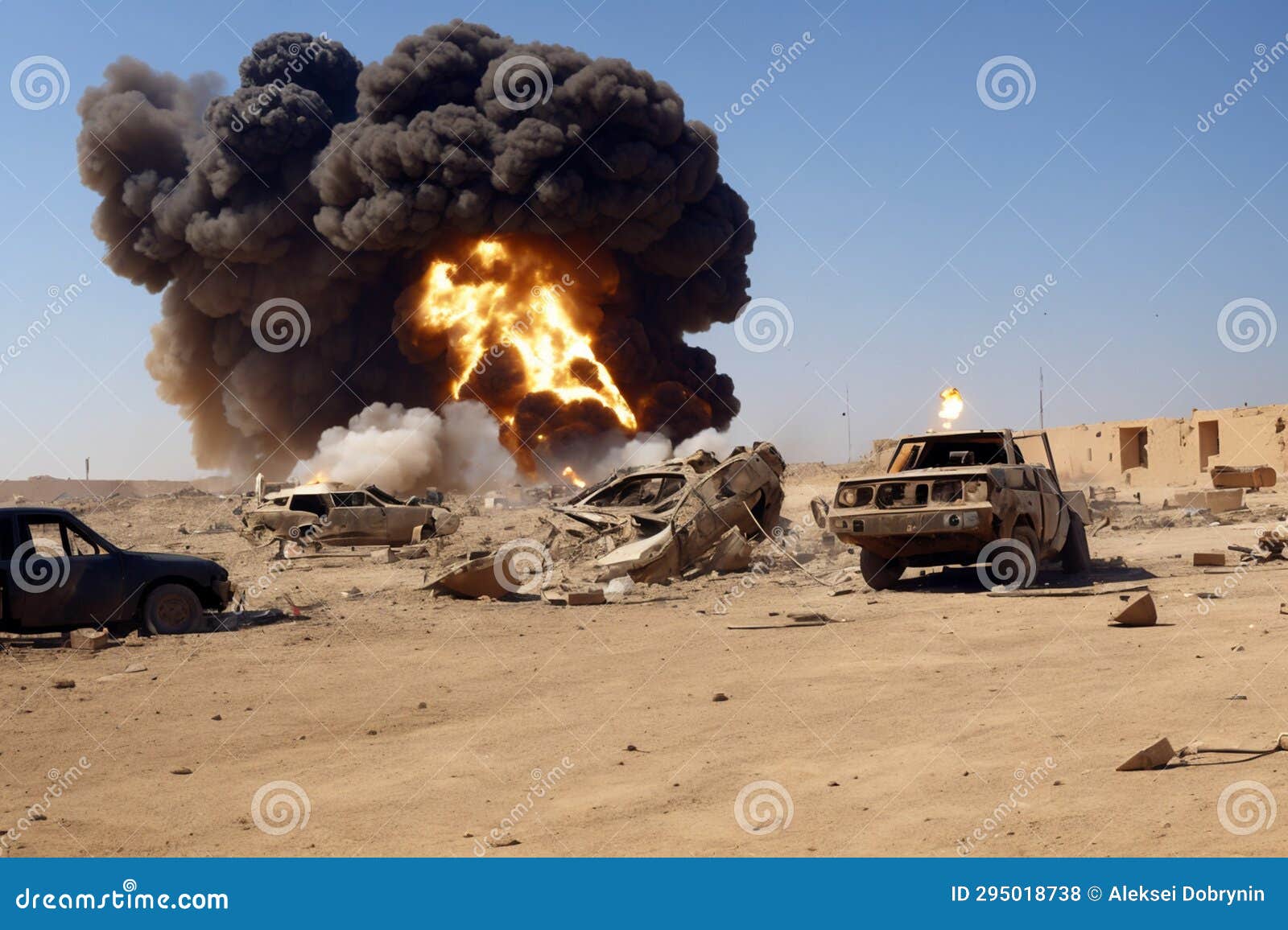 Photo of an Explosion at the Middle Eastern Battle Field Stock Photo ...