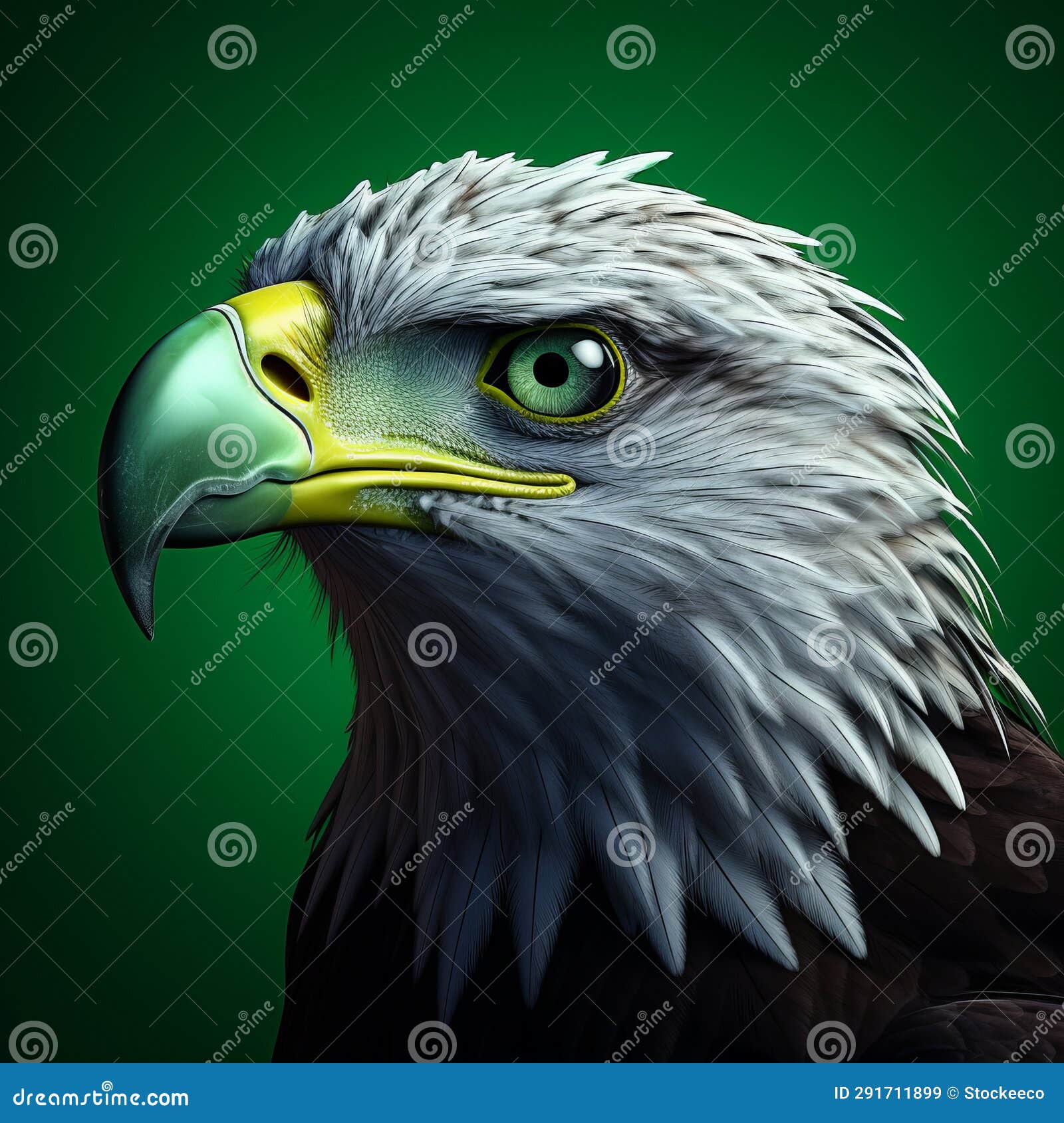 Hyperrealistic Eagle 3d Render on Vibrant Green Background Stock ...