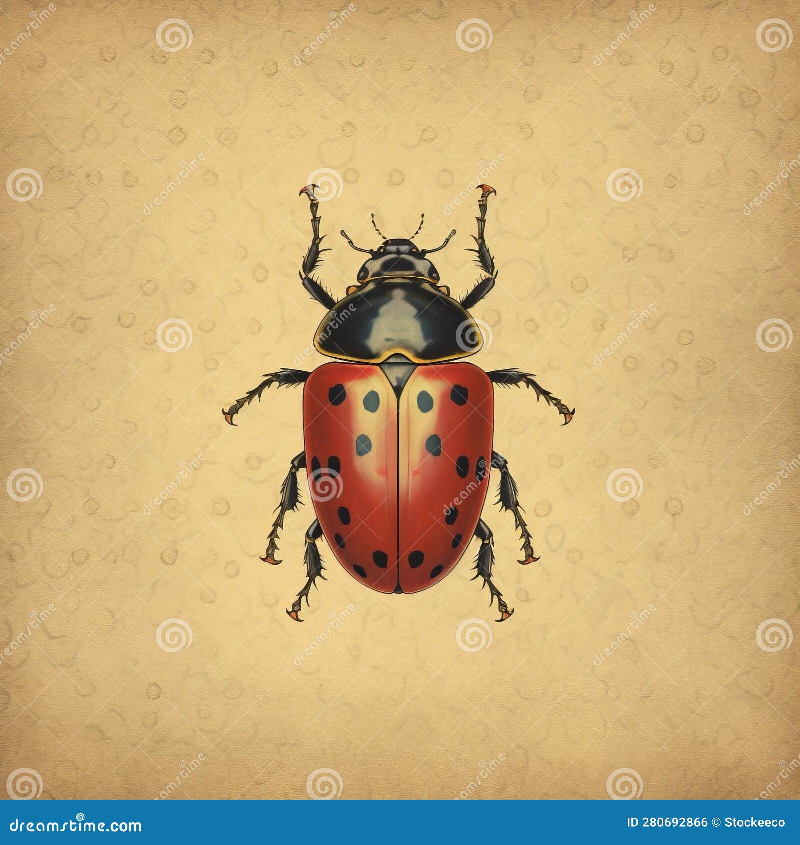 Hyperrealistic Illustration of a Red Ladybug on Beige Background Stock ...