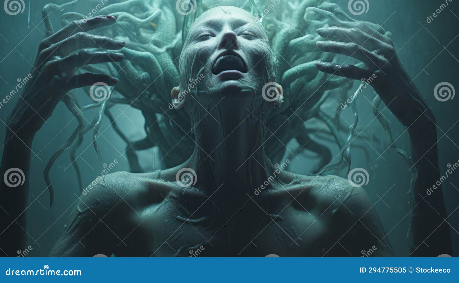 Trapped Emotions: a Cinematic Rendering of a Woman with Tentacle Stock ...
