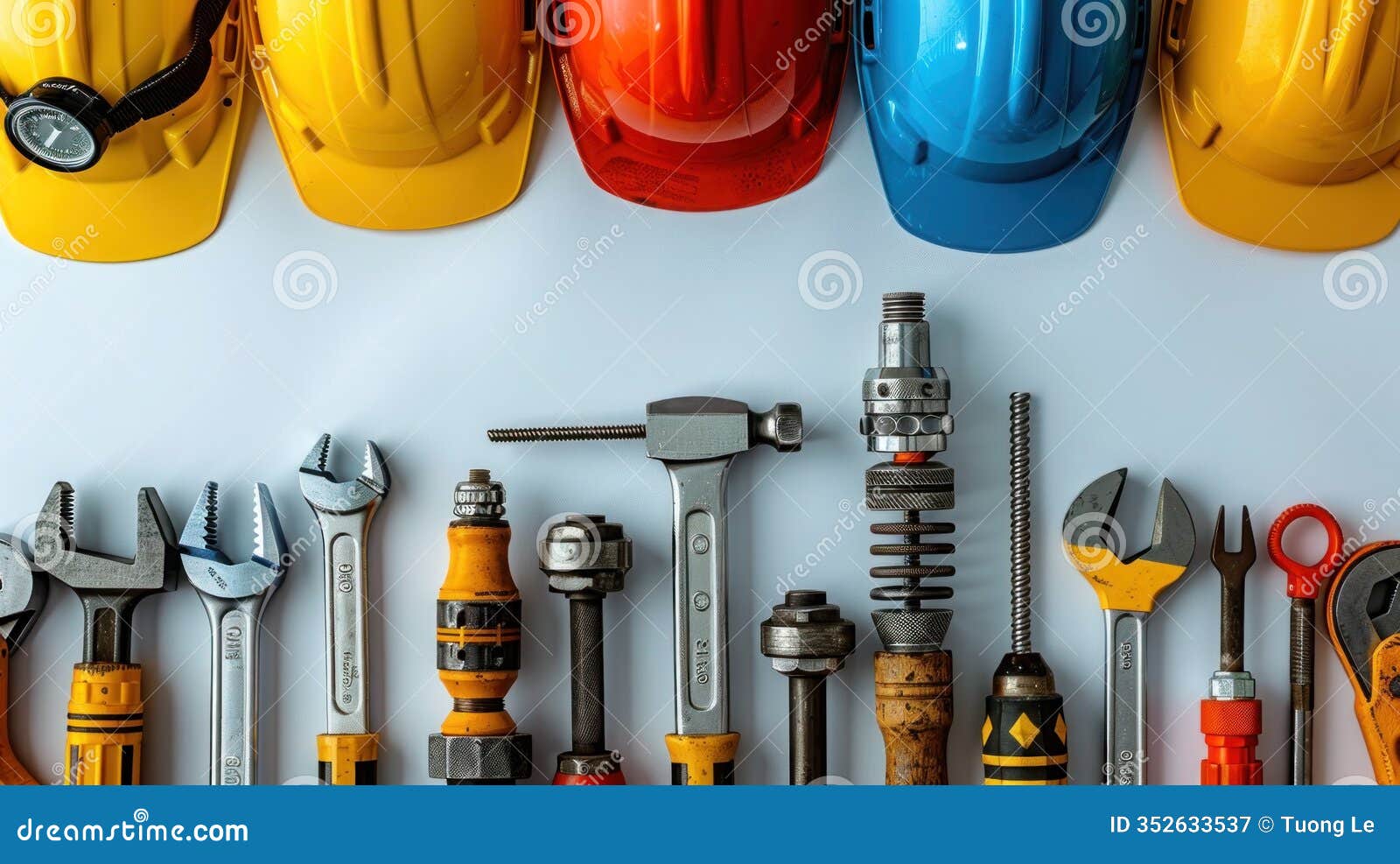 USA Tools: Top View of Construction and Manufacturing Equipment with ...