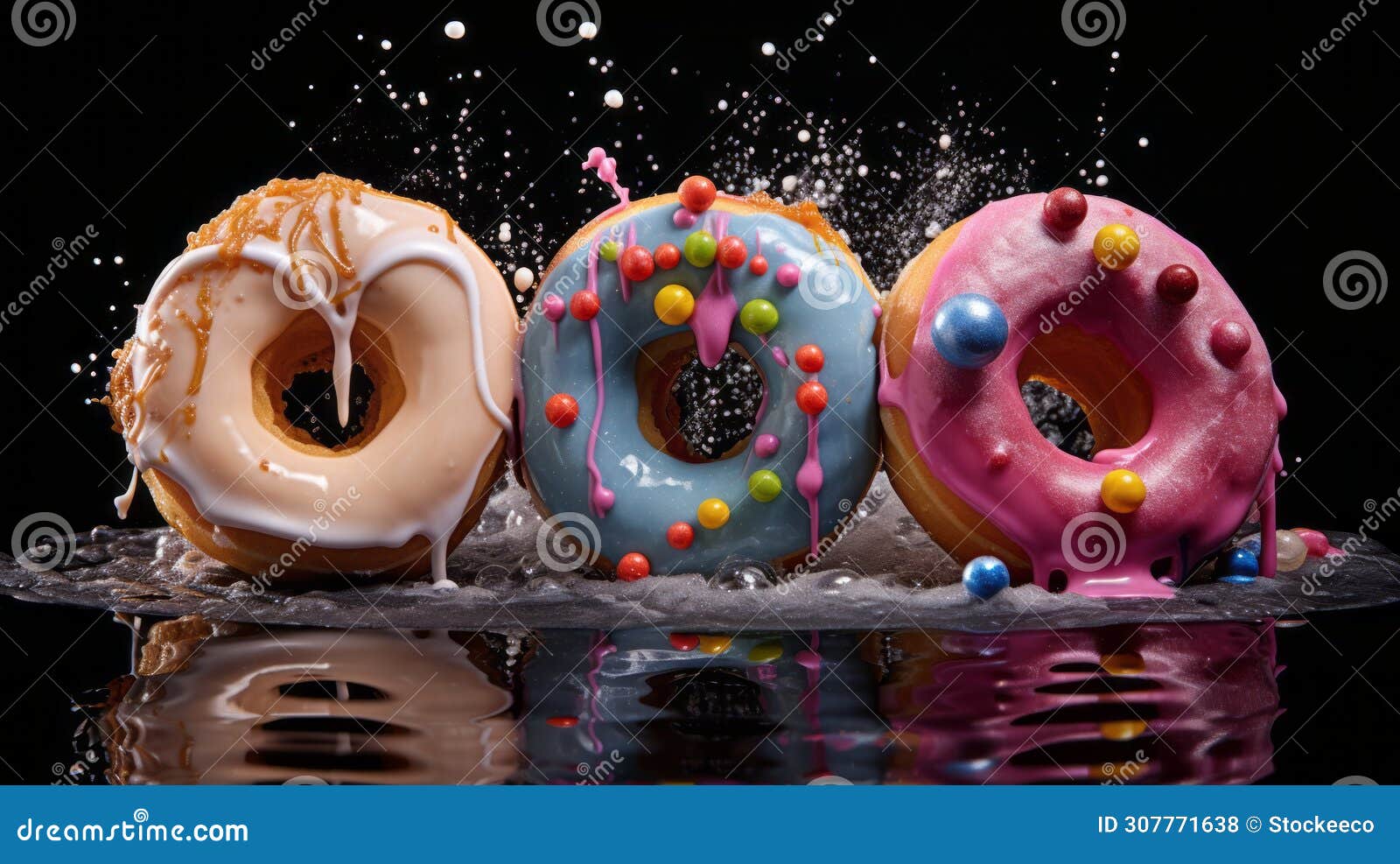 Colorful Donuts in Surrealistic Vray Tracing Style Stock Illustration ...