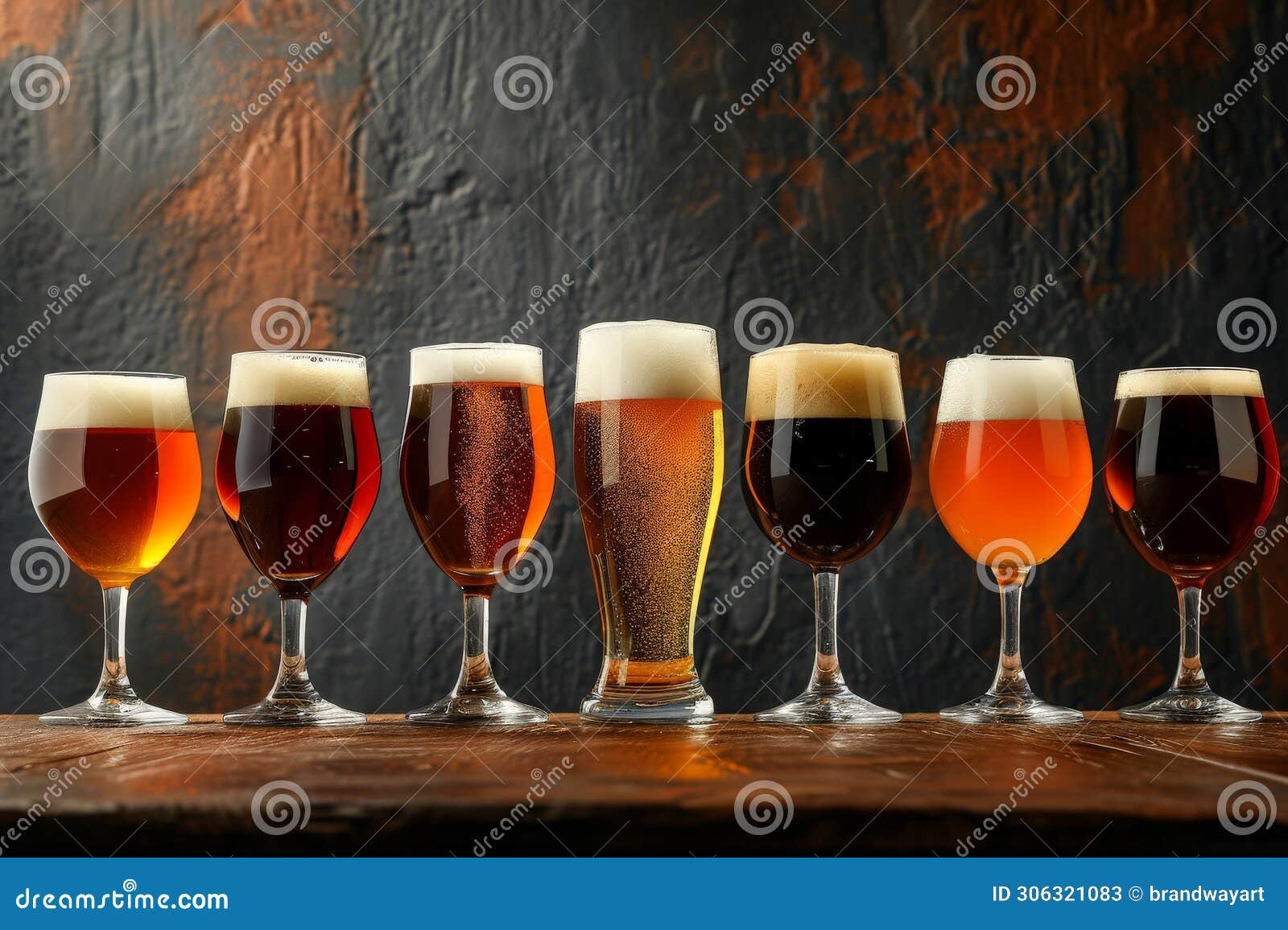 Assorted Beers Displayed in a Row of Glasses Stock Illustration ...