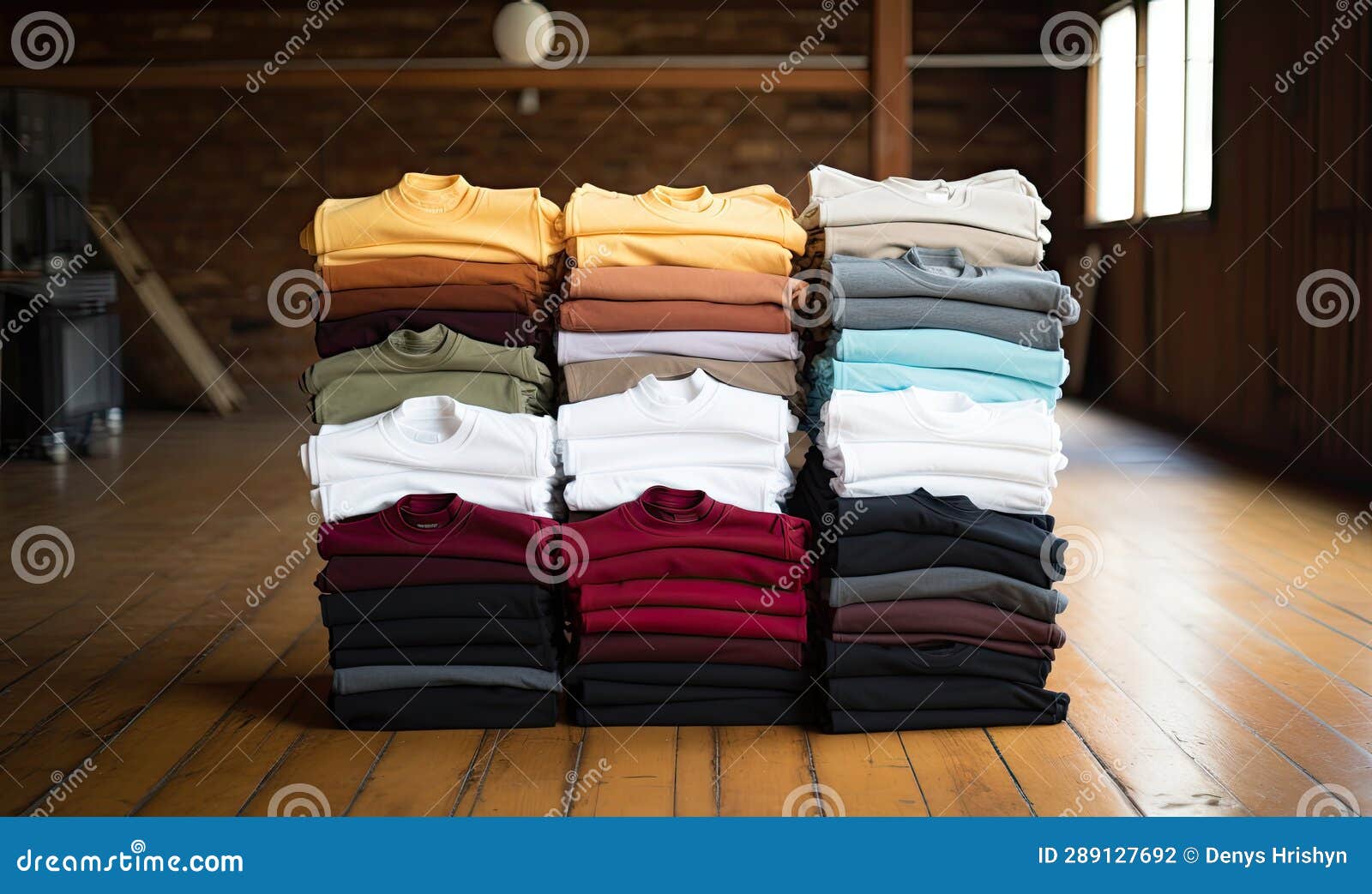 Photo of Folded Clothes on a Wooden Floor Stock Illustration ...