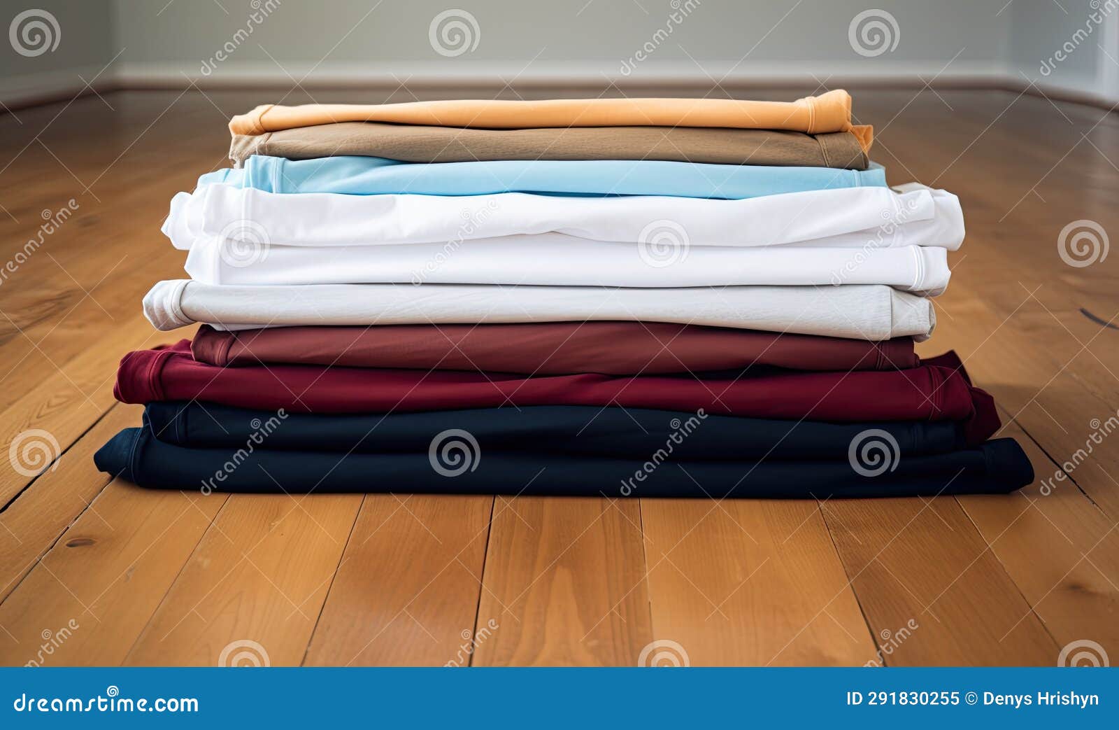 Photo of Folded Clothes on a Wooden Floor Stock Illustration ...