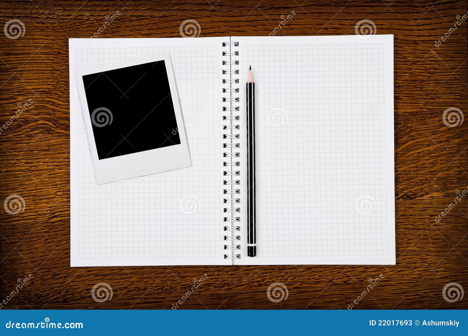 Photo Frame on Blank Notebook with Pencil Stock Image - Image of paper ...