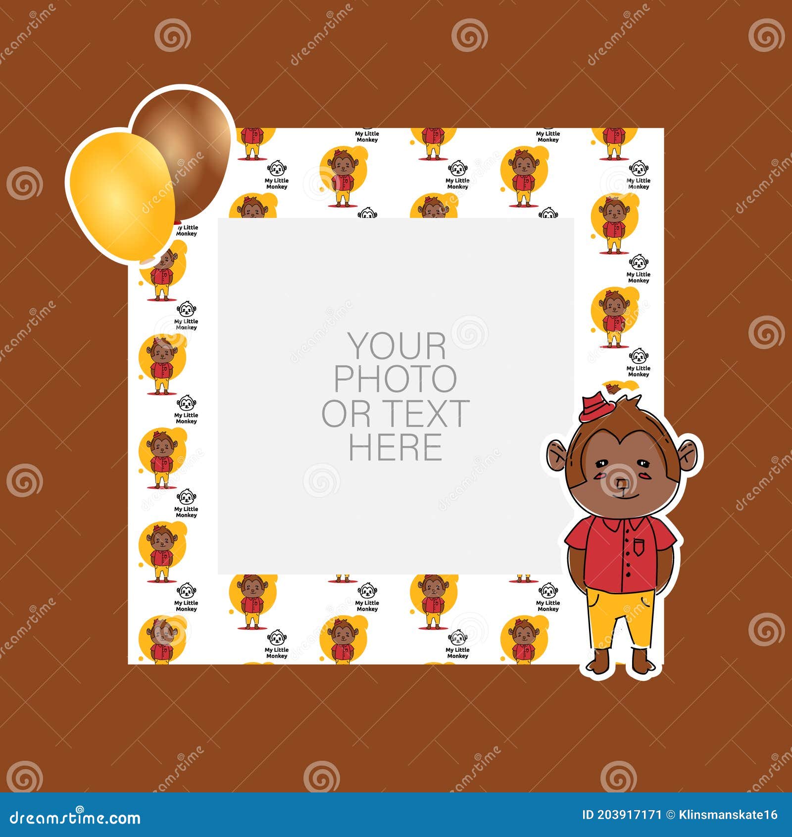 Photo Frame with Cartoon Monkey and Balloons Design Stock Illustration ...