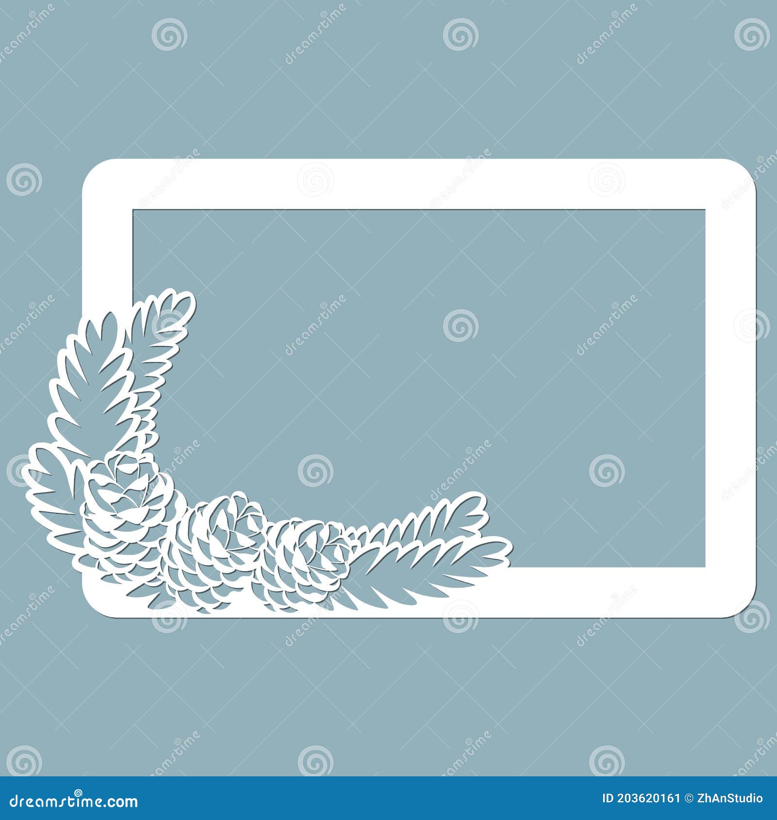 Photo Frame with Fir Branches, Cones. Laser Cutting. Vector ...