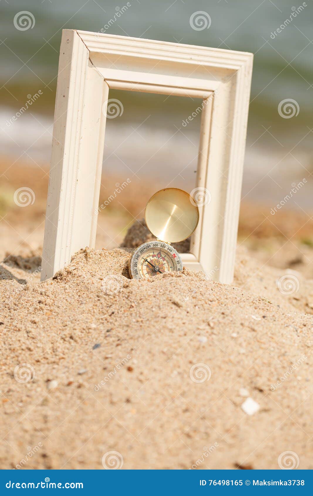 Photo frame on sand beach stock image. Image of blue - 76498165