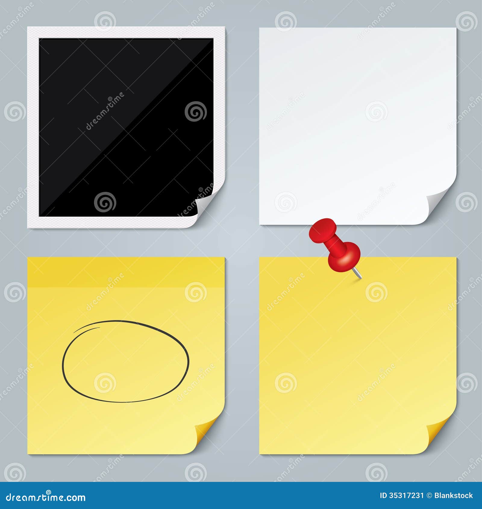 Photo Frame, White Paper, Yellow Stick Note Set. Stock Vector ...