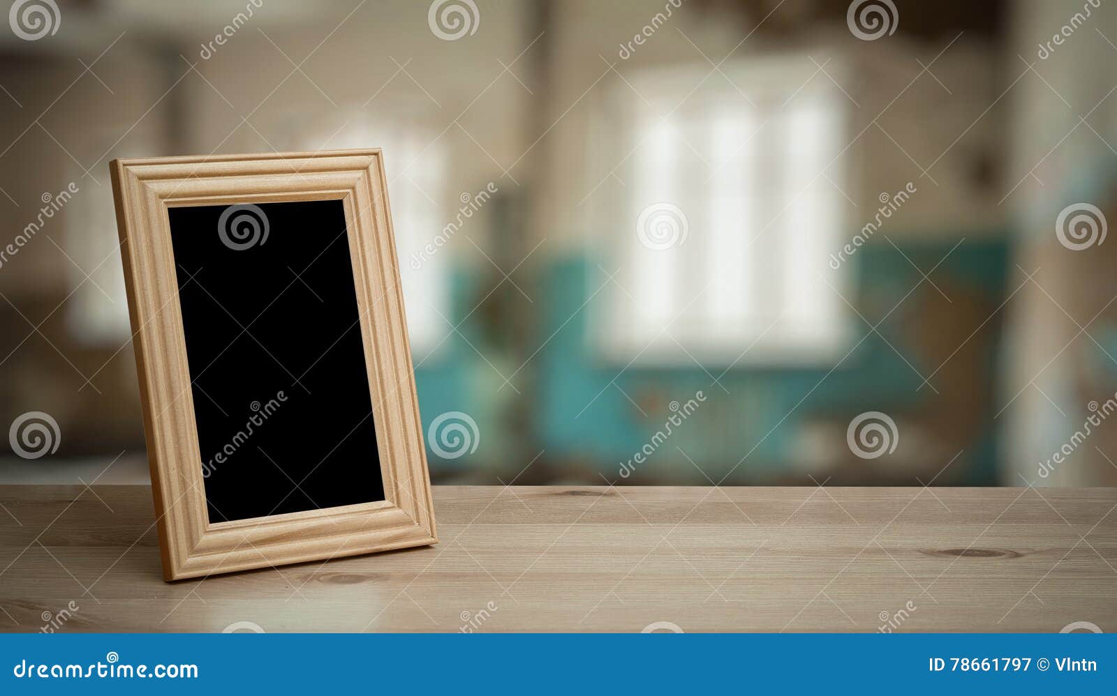 Photo Frame on the Wooden Table Stock Image - Image of blurred ...